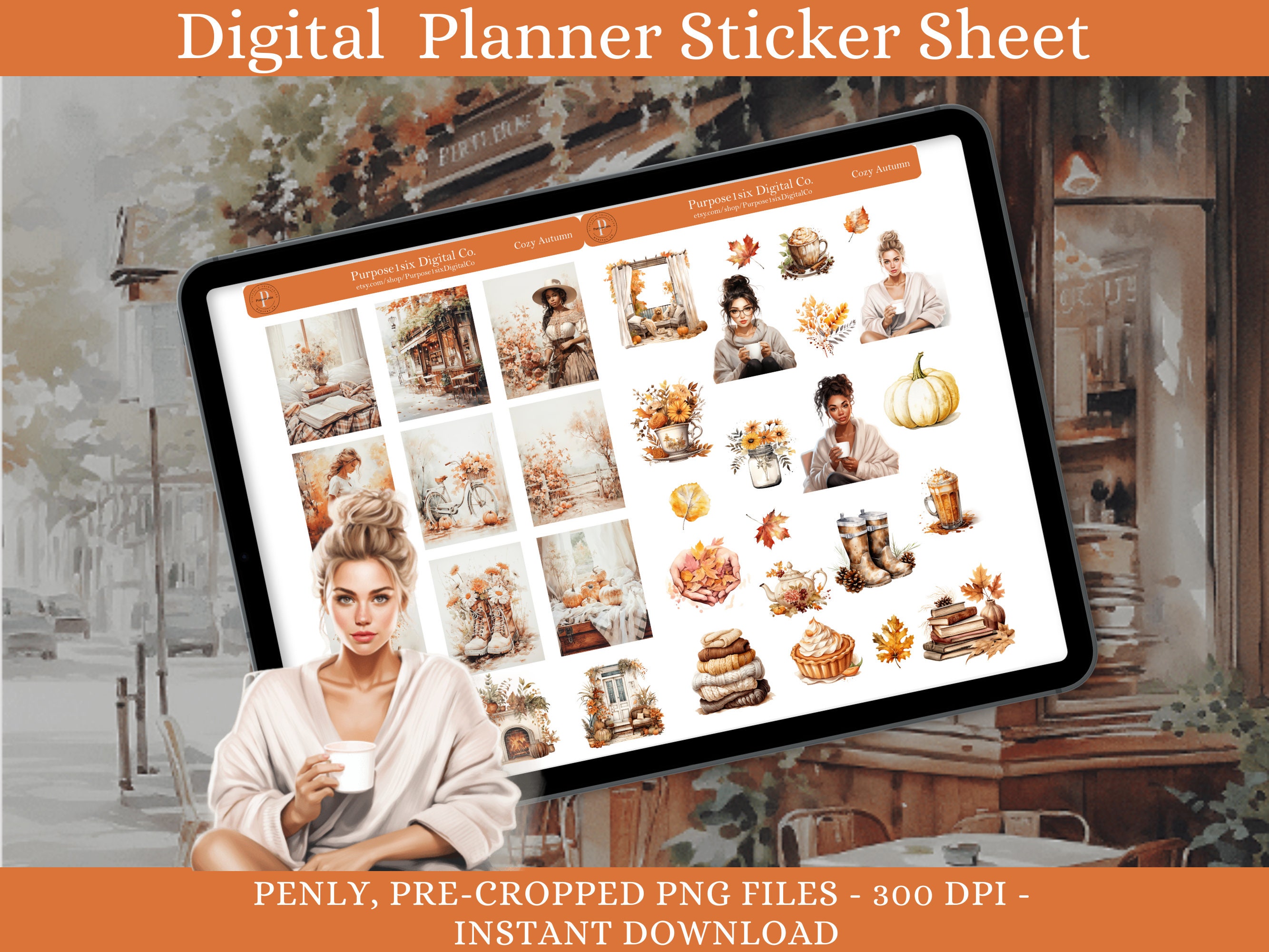 PRECROPPED PENLY, Cozy Autumn Digital Sticker Sheet, Precropped Png's ...