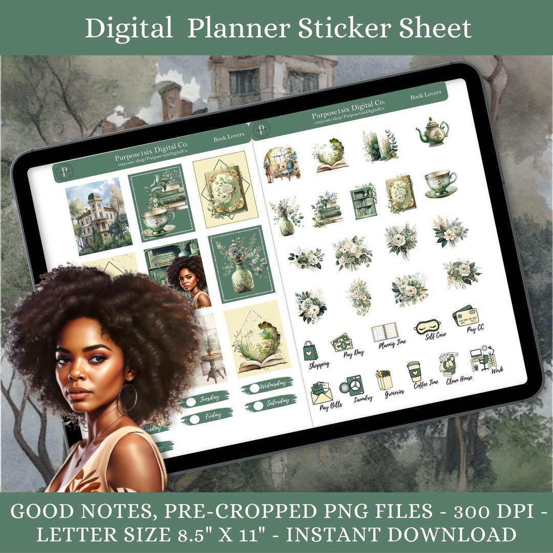 PRECROPPED GOODNOTES, Book Lovers Digital Sticker Sheet, Digital ...
