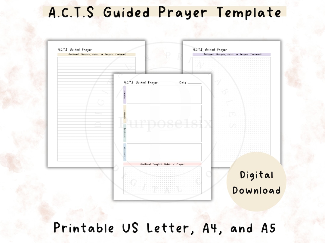 PRINTABLE, A.C.T.S Guided Prayer Template, Daily Prayer Journal, In ...