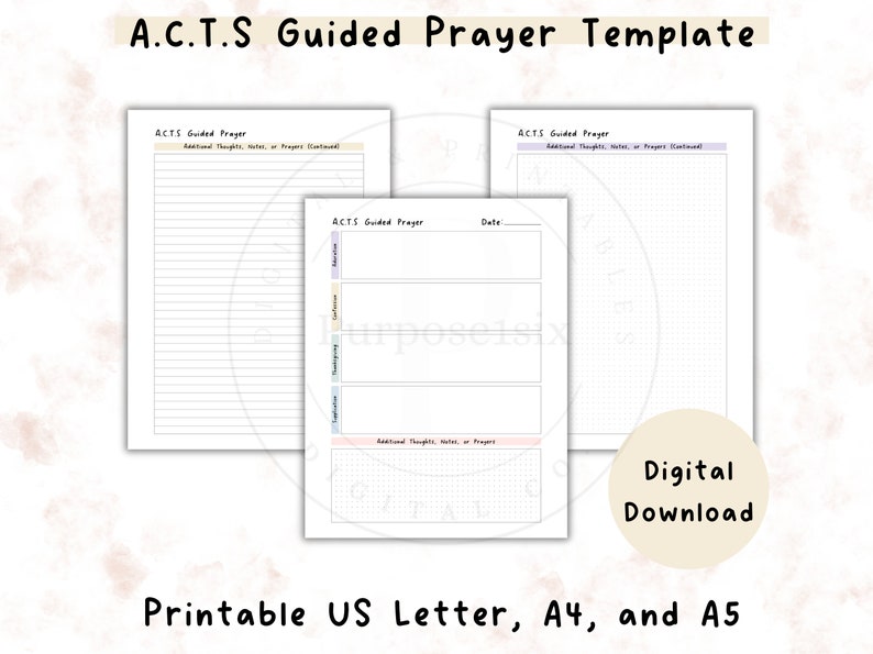PRINTABLE, A.C.T.S Guided Prayer Template, Daily Prayer Journal, In ...