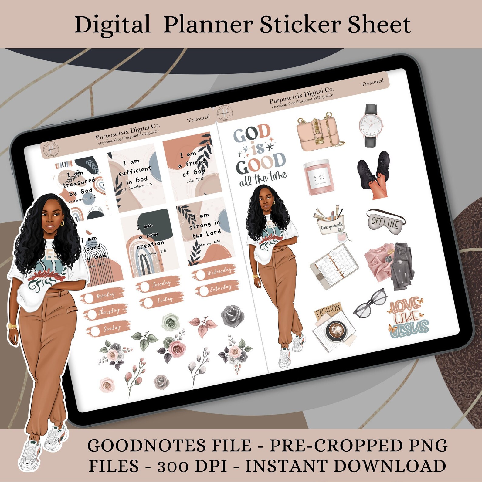 Treasured Boho Christian Affirmation Digital Sticker Sheet, Faith ...