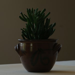 Vintage Brown Rustic Ceramic Planter With Folk Art Motif | Cottage ...