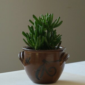 Vintage Brown Rustic Ceramic Planter With Folk Art Motif | Cottage ...