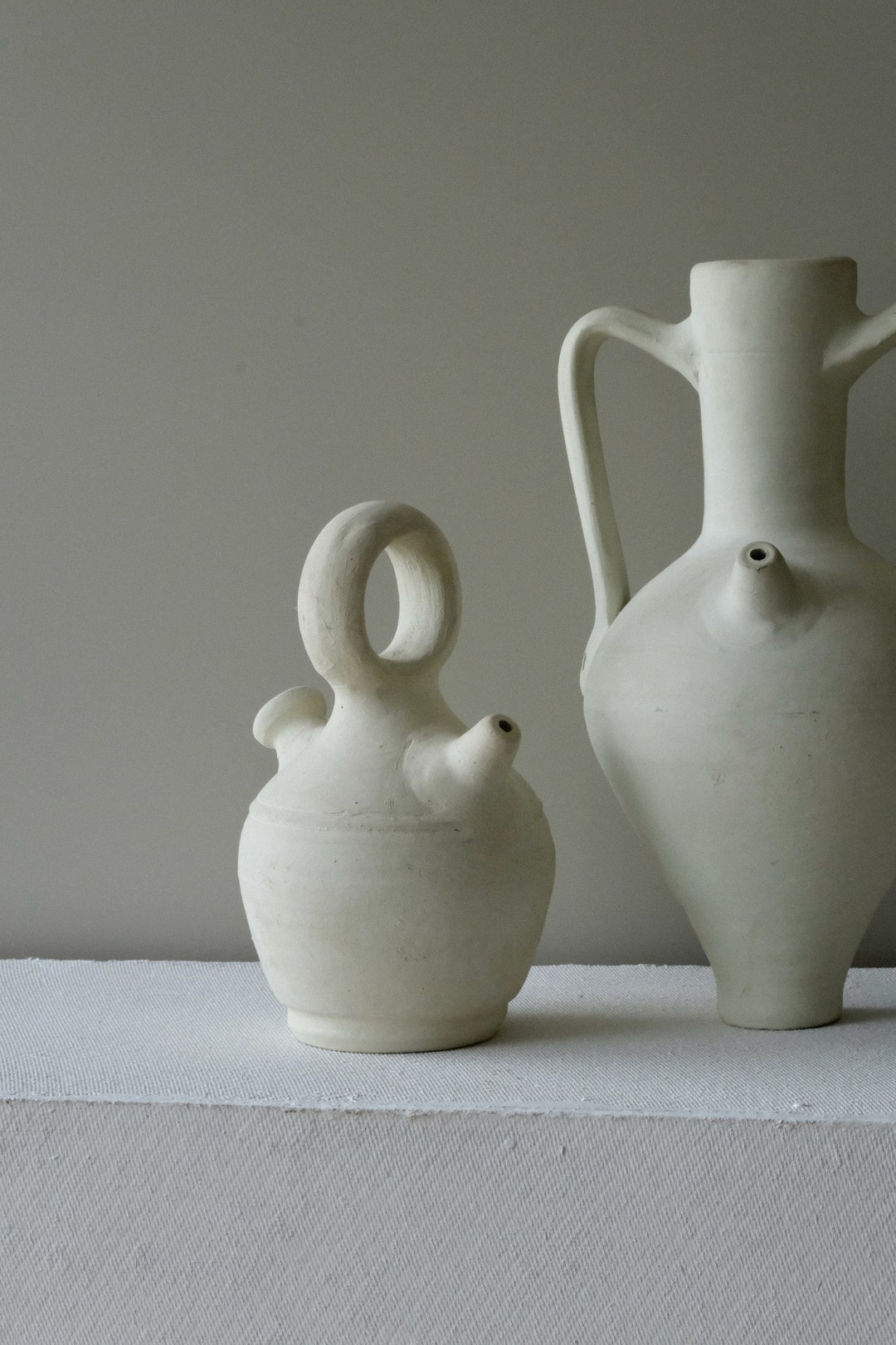 Handmade Ceramic Decorative Botijo Water Jug Modern Farmhouse Neutral ...