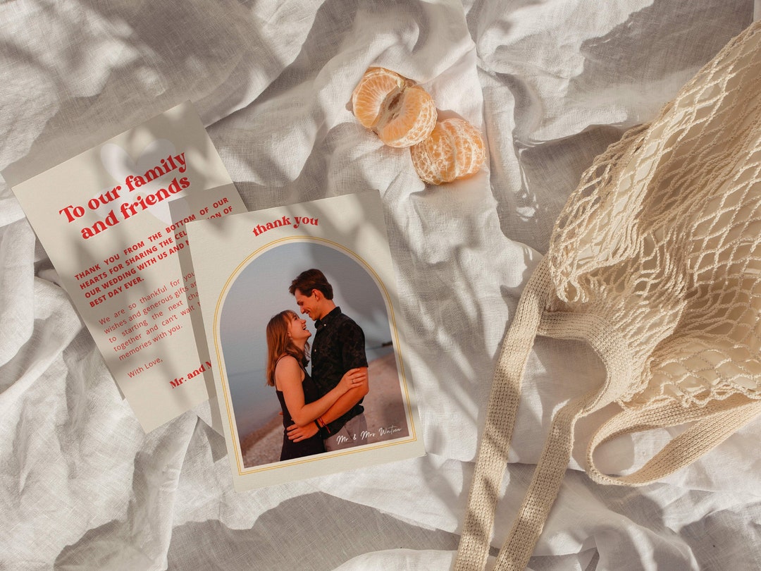 Colorful Retro Themed Thank You Card | editable Wedding Thank You Card ...