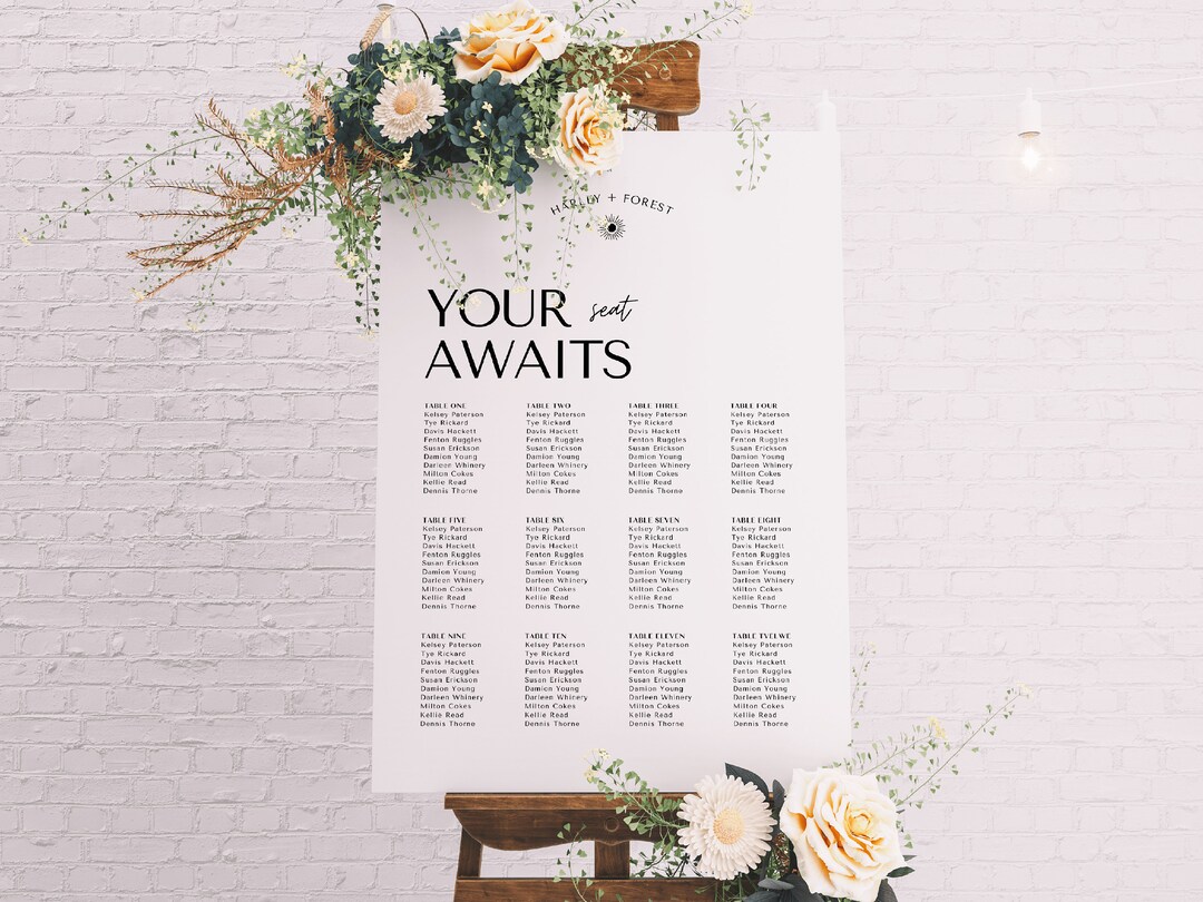Minimalist Wedding Seating Chart Template | Modern Printable Wedding ...
