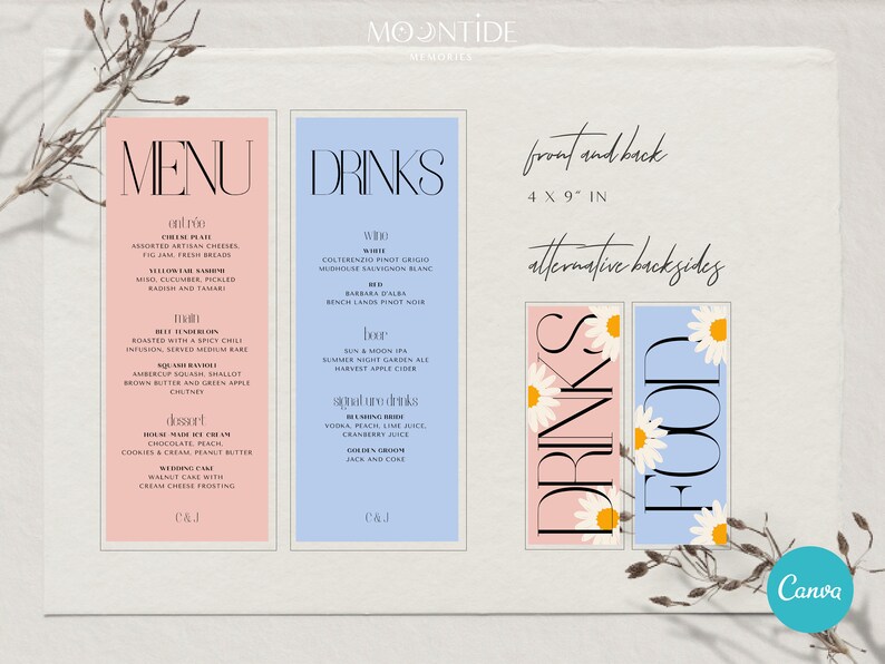 Bright & Colorful Wedding Menu Printable Bright and Modern Instant ...