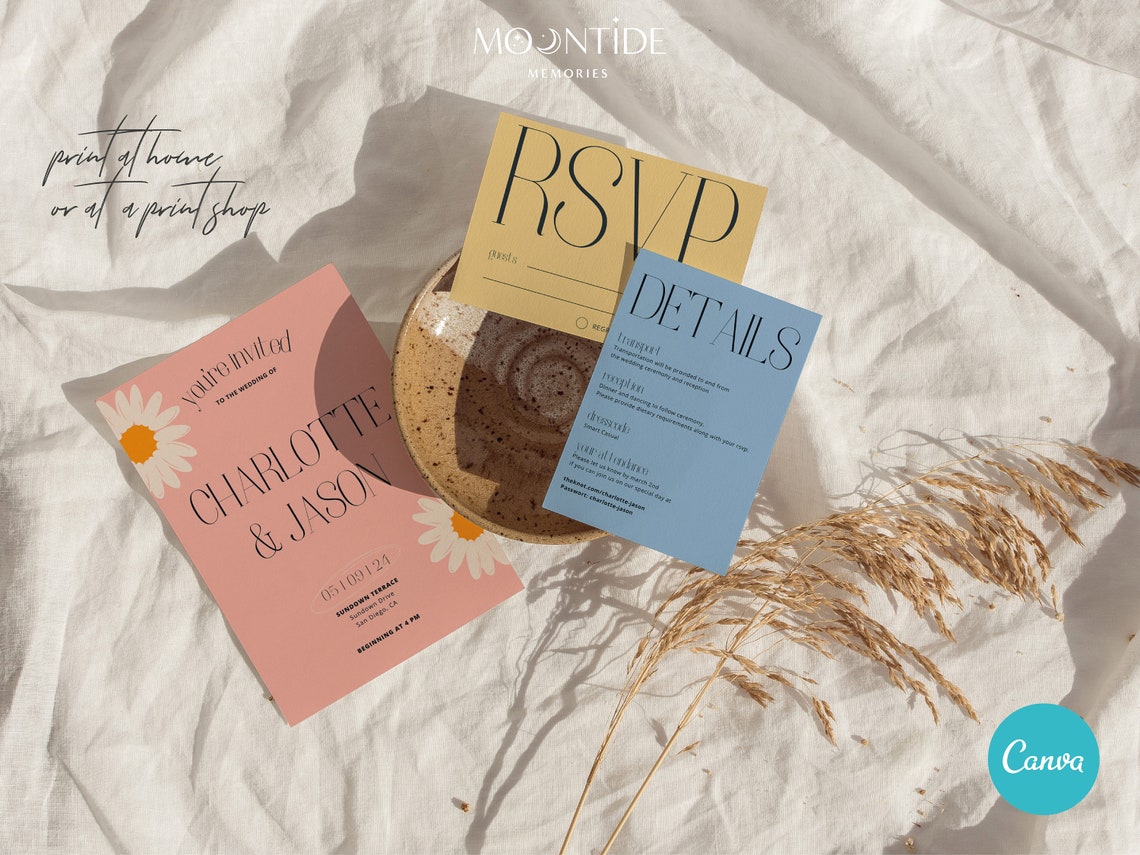 Colorful & Fun Wedding Invitation Set Printable Floral | Etsy