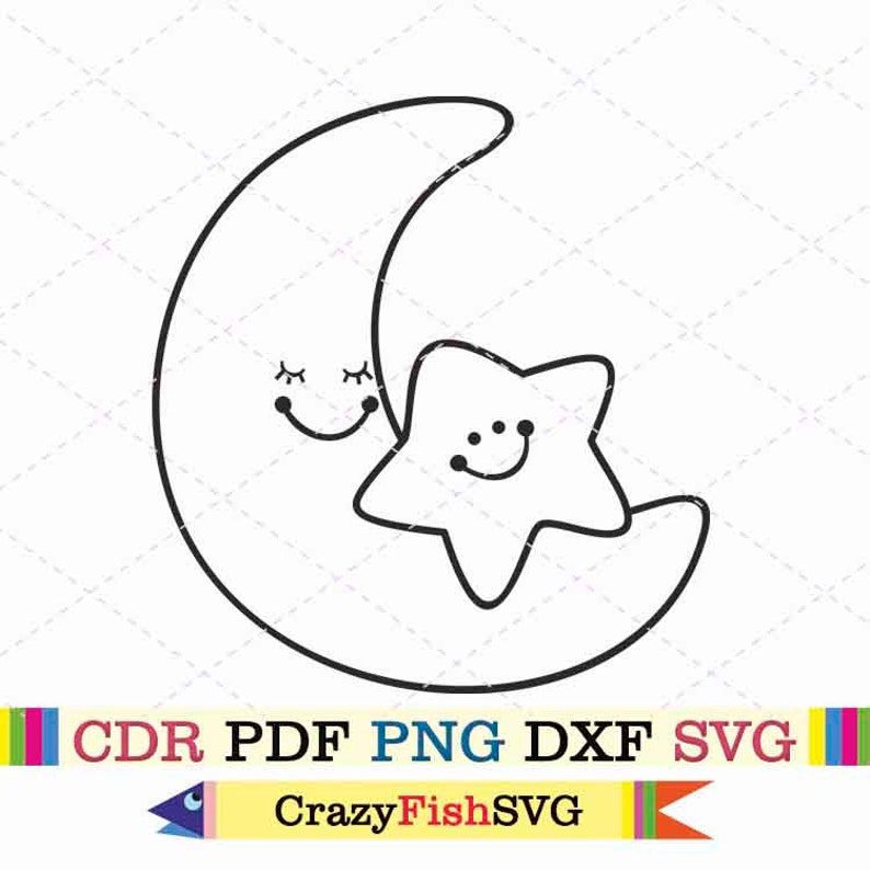 Moon and Star Svg Kawaii Clipart Clipart Cricut Png Baby Shower - Etsy