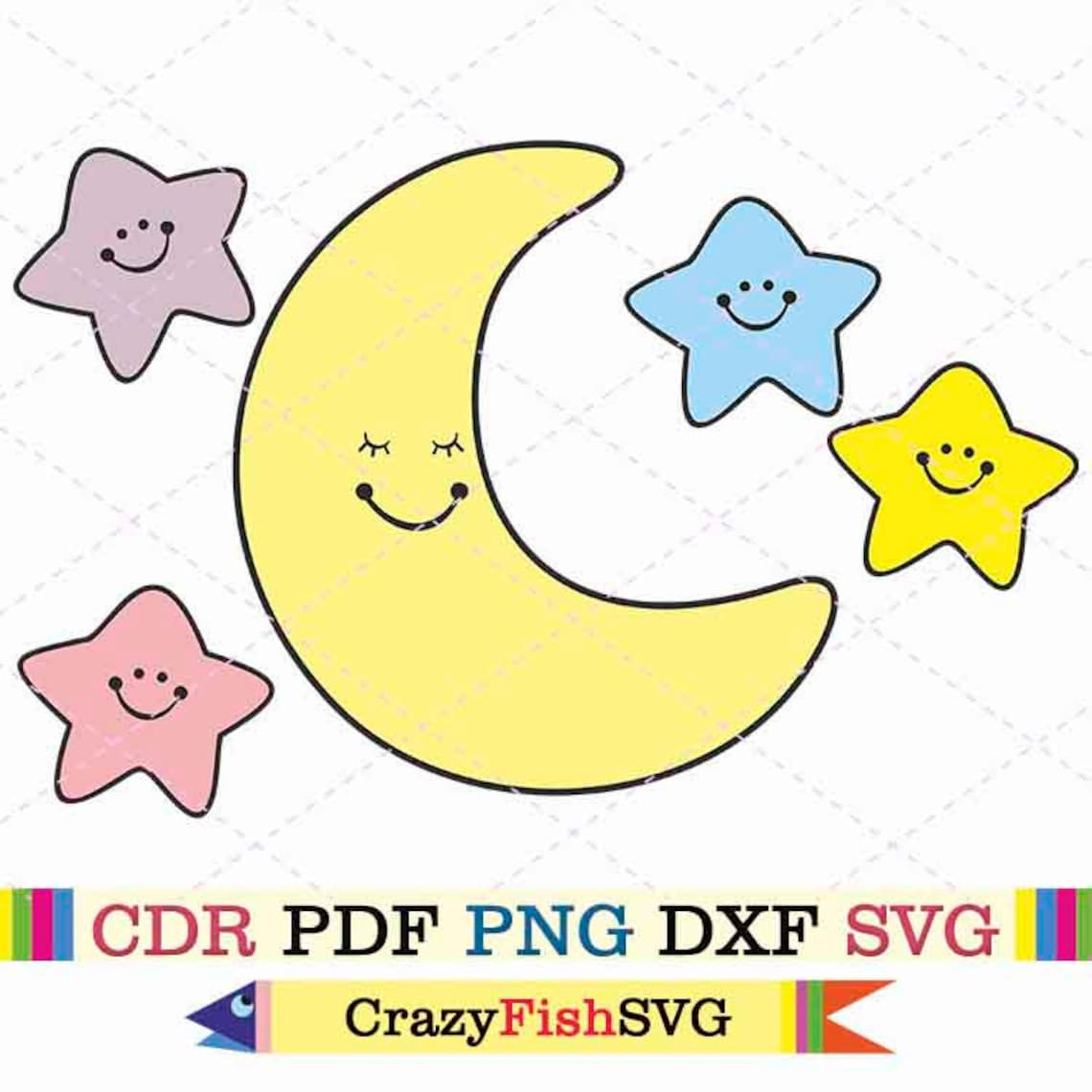 Moon and Star Svg Kawaii Clipart Clipart Cricut Png Baby Shower - Etsy