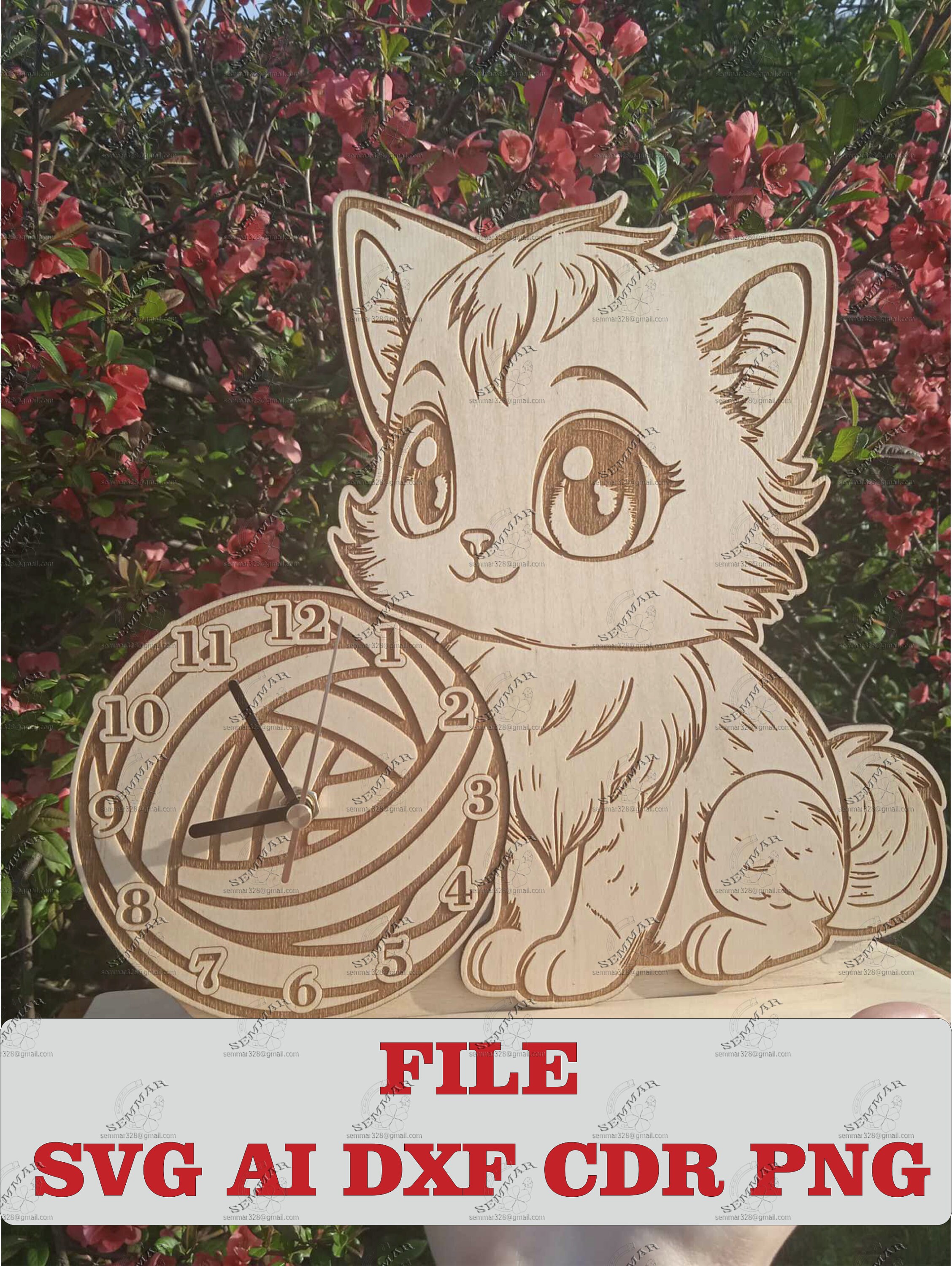 Table Clock Cat Svg. File for Laser Cutting. Laser Projects Clocks ...