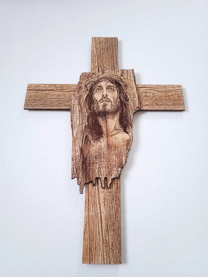 Large Wall Cross With Jesus. Wood Wall Decor. Wooden Wall Cross ...
