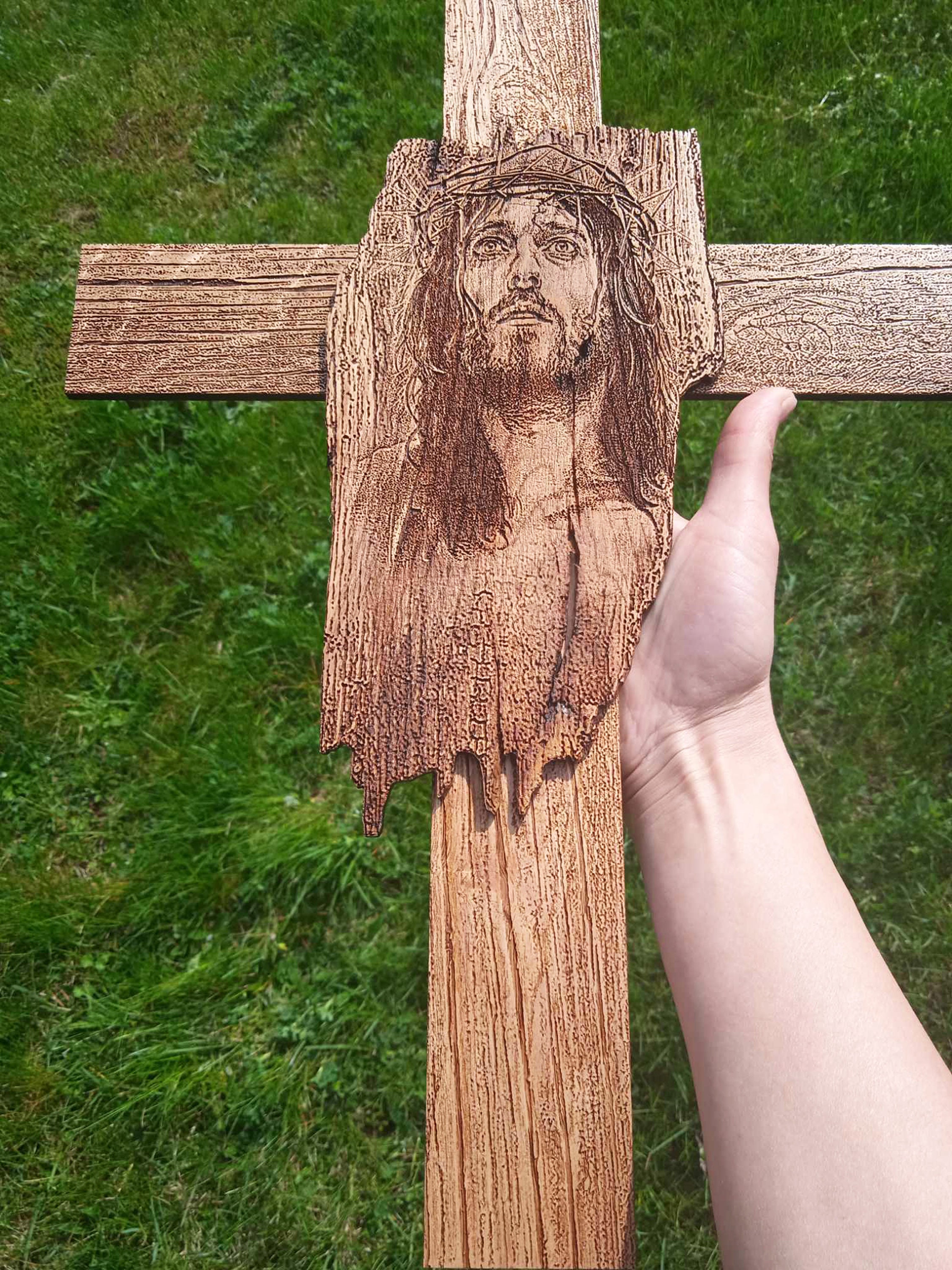 Large Wall Cross With Jesus. Wood Wall Decor. Wooden Wall Cross ...