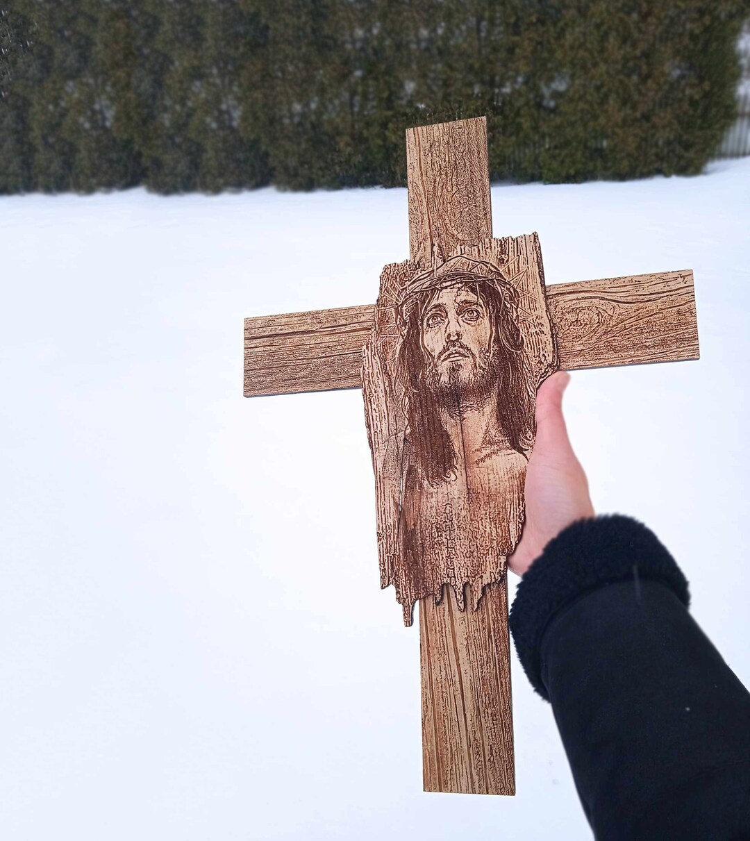 Large Wall Cross With Jesus. Wood Wall Decor. Wooden Wall Cross ...