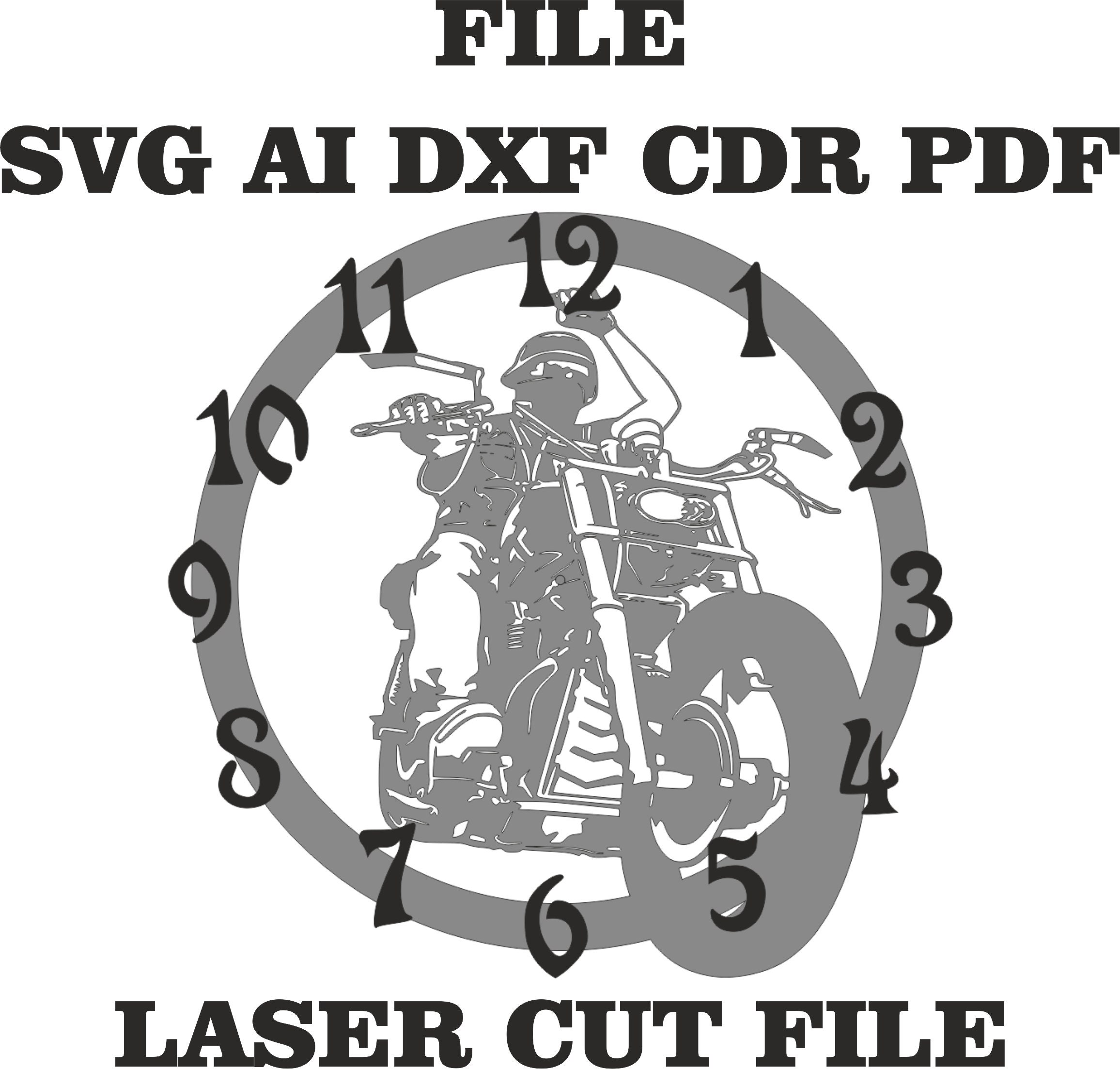 Vector Project. Biker Wall Clock. Digital File for CNC, Plotter, Laser ...