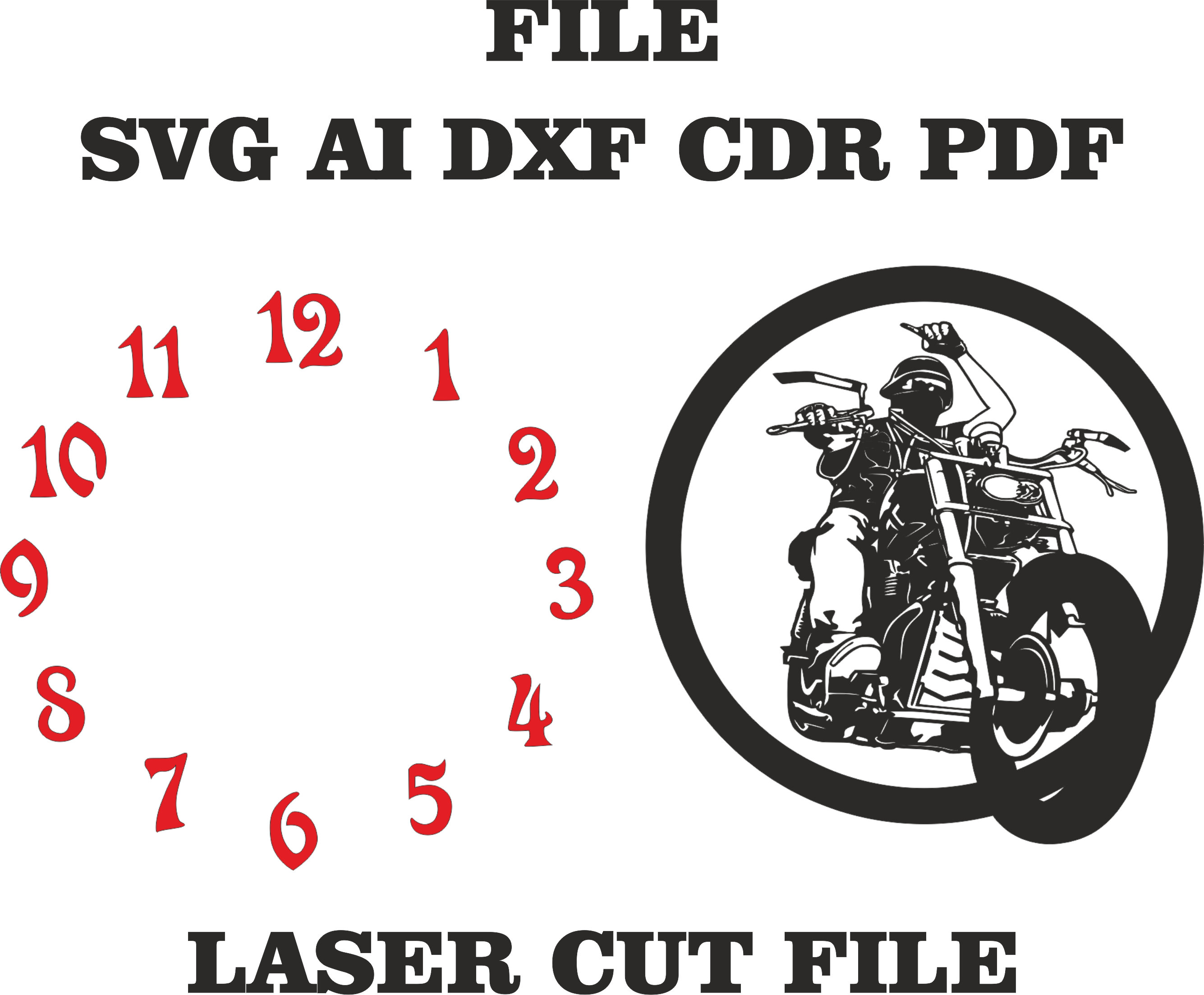 Vector Project. Biker Wall Clock. Digital File for CNC, Plotter, Laser ...