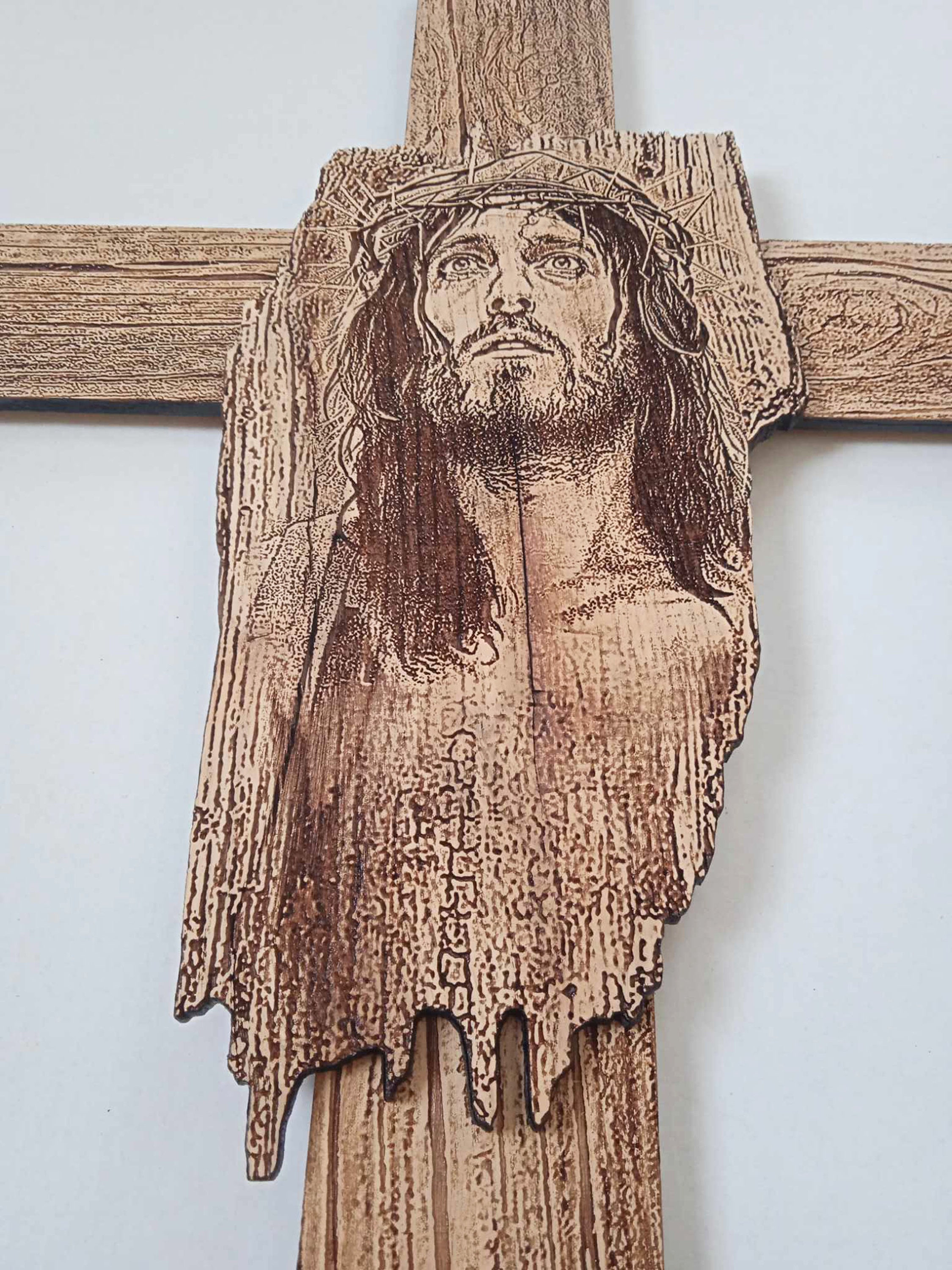Large Wall Cross With Jesus. Wood Wall Decor. Wooden Wall Cross ...