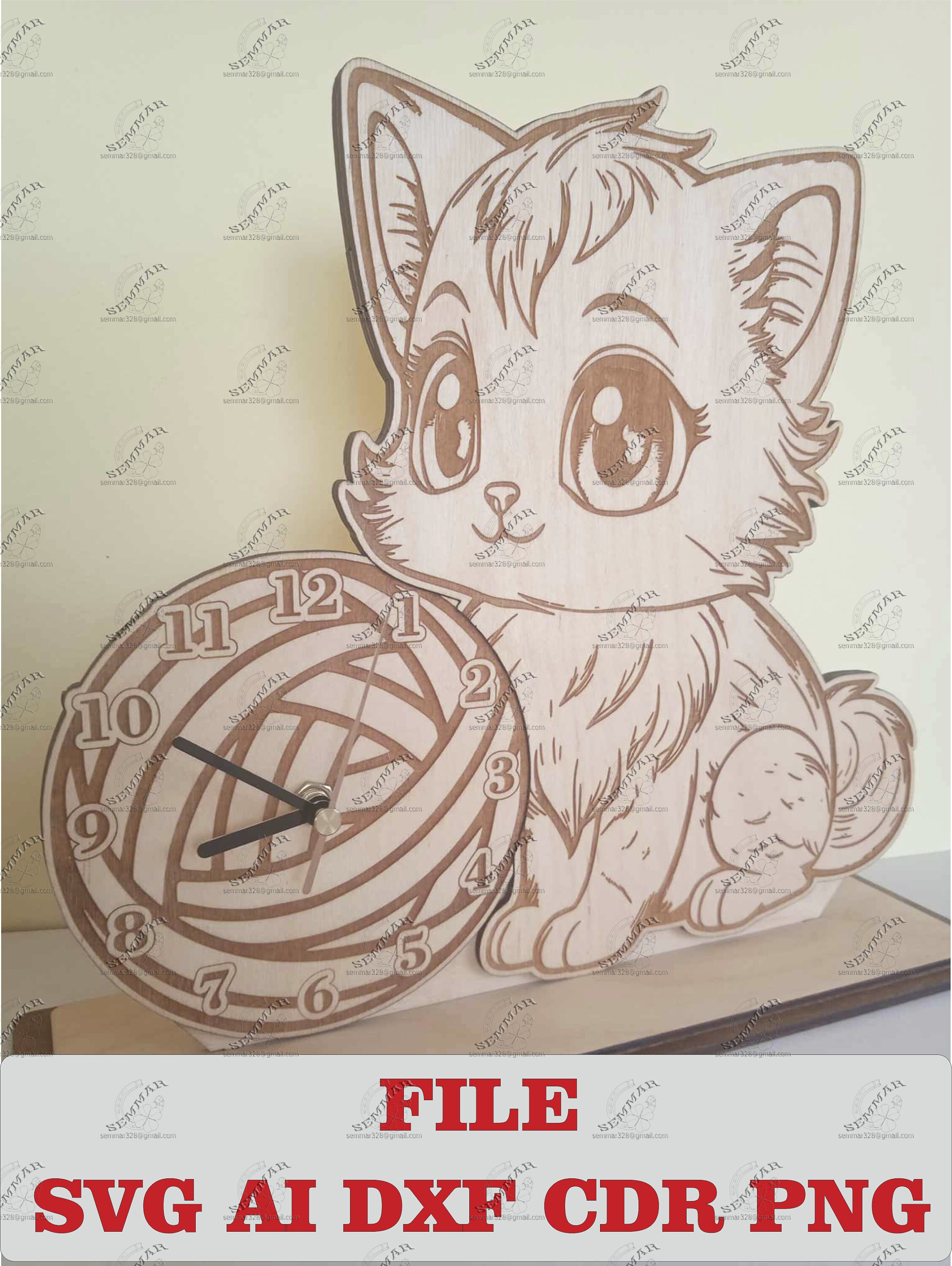 Table Clock Cat Svg. File for Laser Cutting. Laser Projects Clocks ...