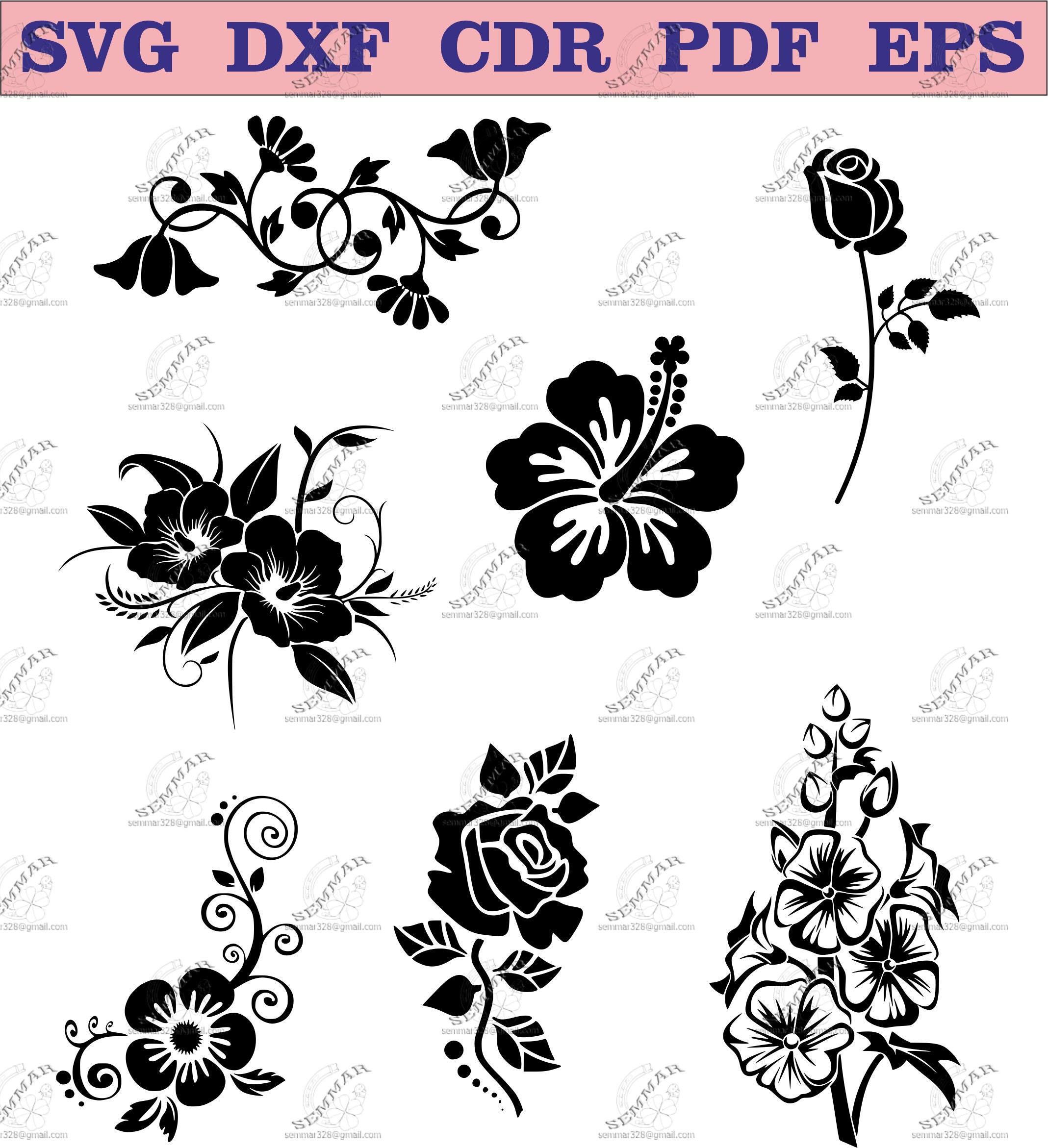 Flowers Digital File. File for CNC, Plotter, Laser, Textile Printer ...
