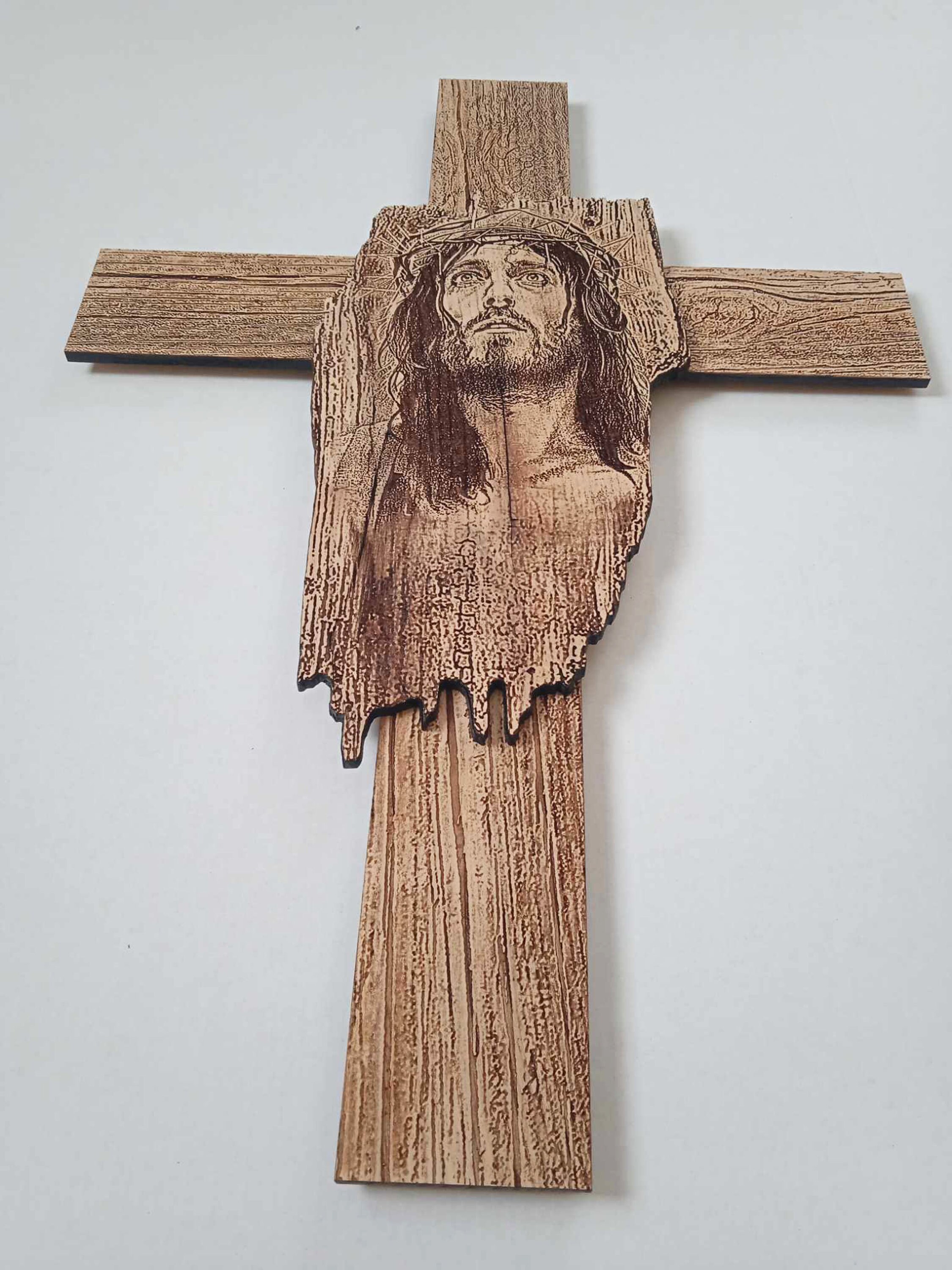 Large Wall Cross With Jesus. Wood Wall Decor. Wooden Wall Cross ...