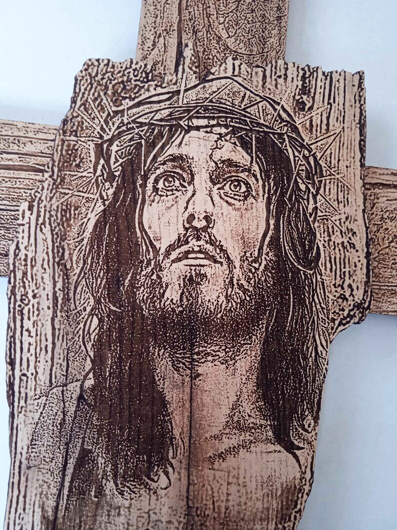 Large Wall Cross With Jesus. Wood Wall Decor. Wooden Wall Cross ...