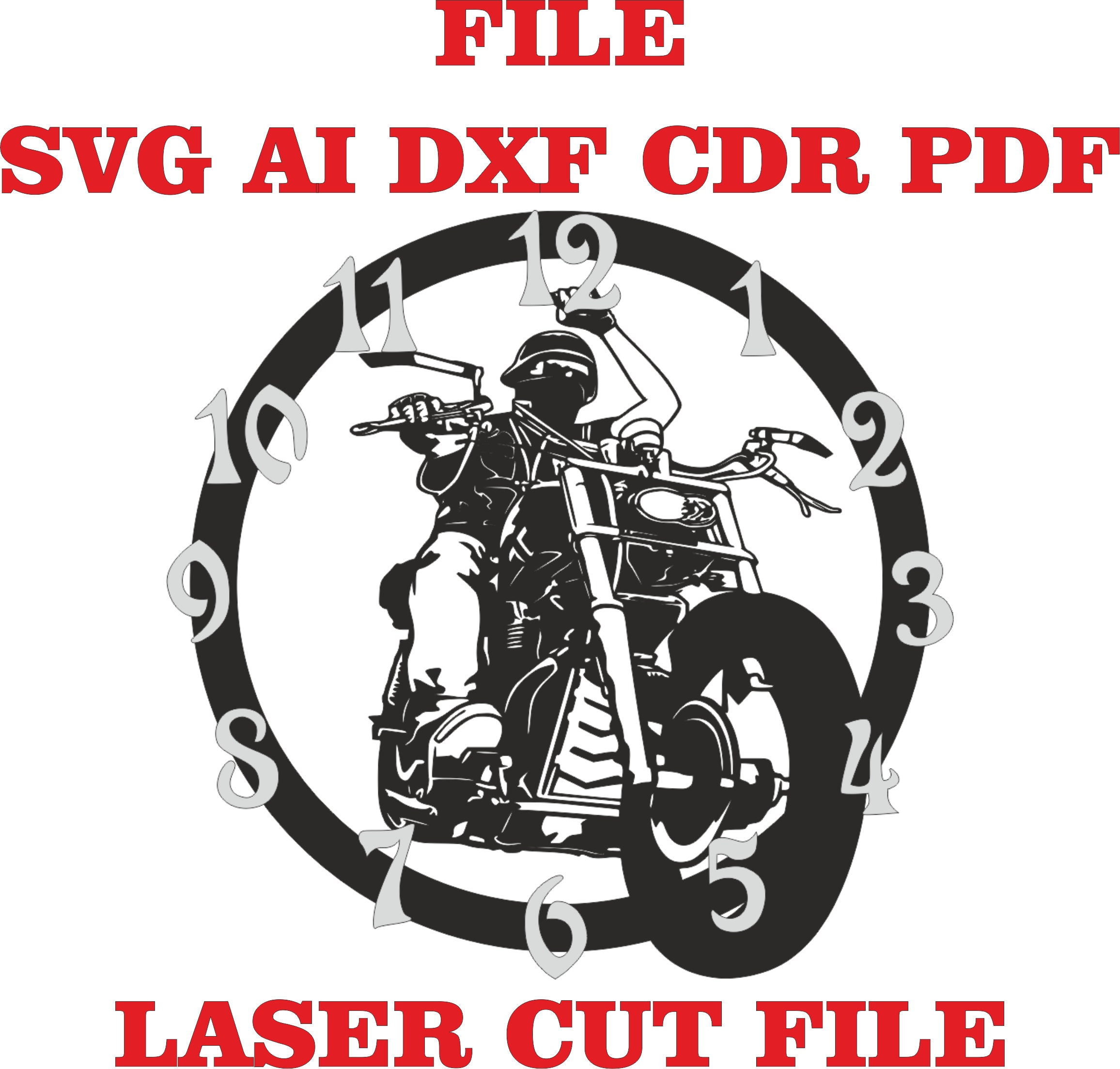Vector Project. Biker Wall Clock. Digital File for CNC, Plotter, Laser ...