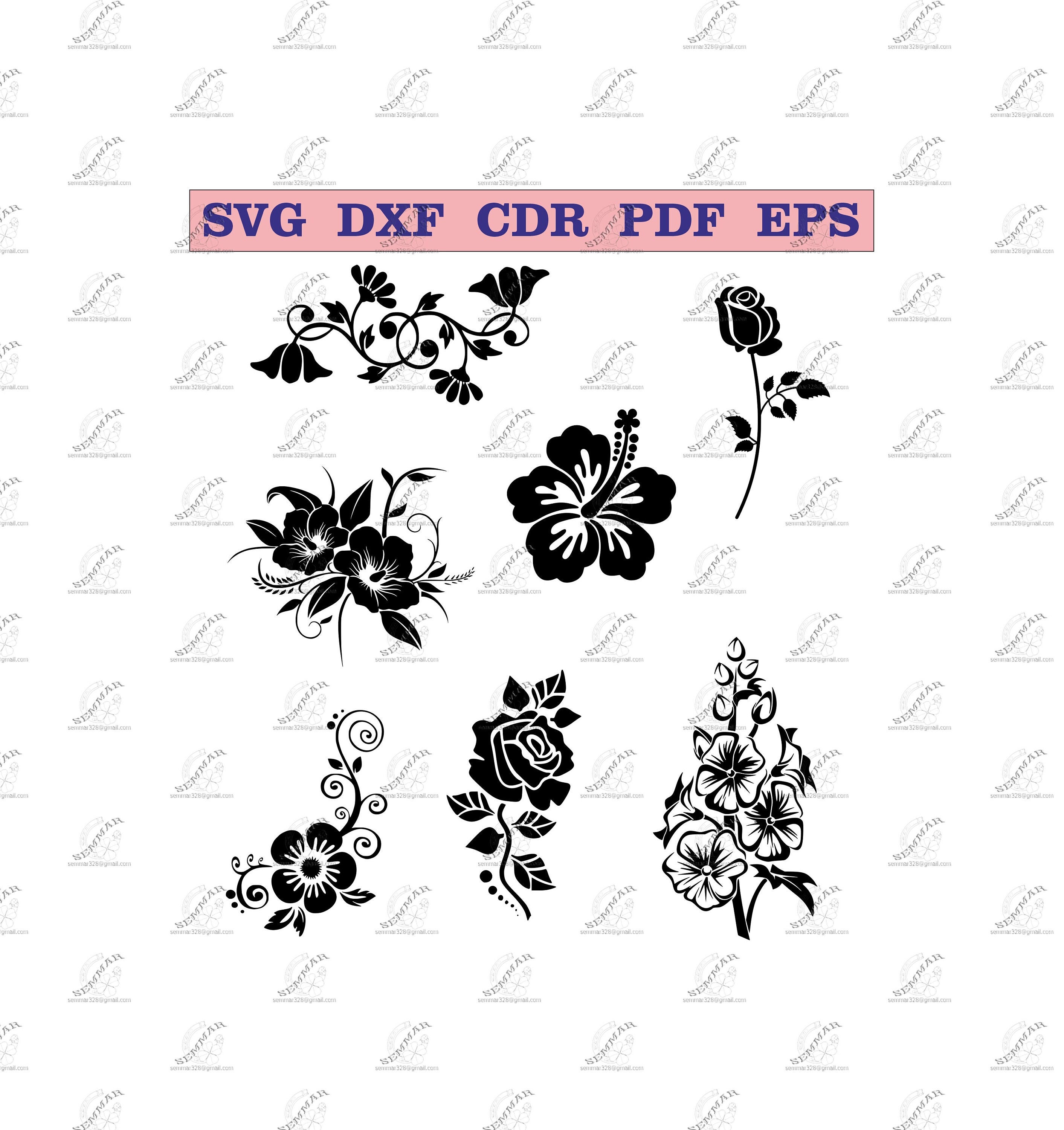 Flowers Digital File. File for CNC, Plotter, Laser, Textile Printer ...
