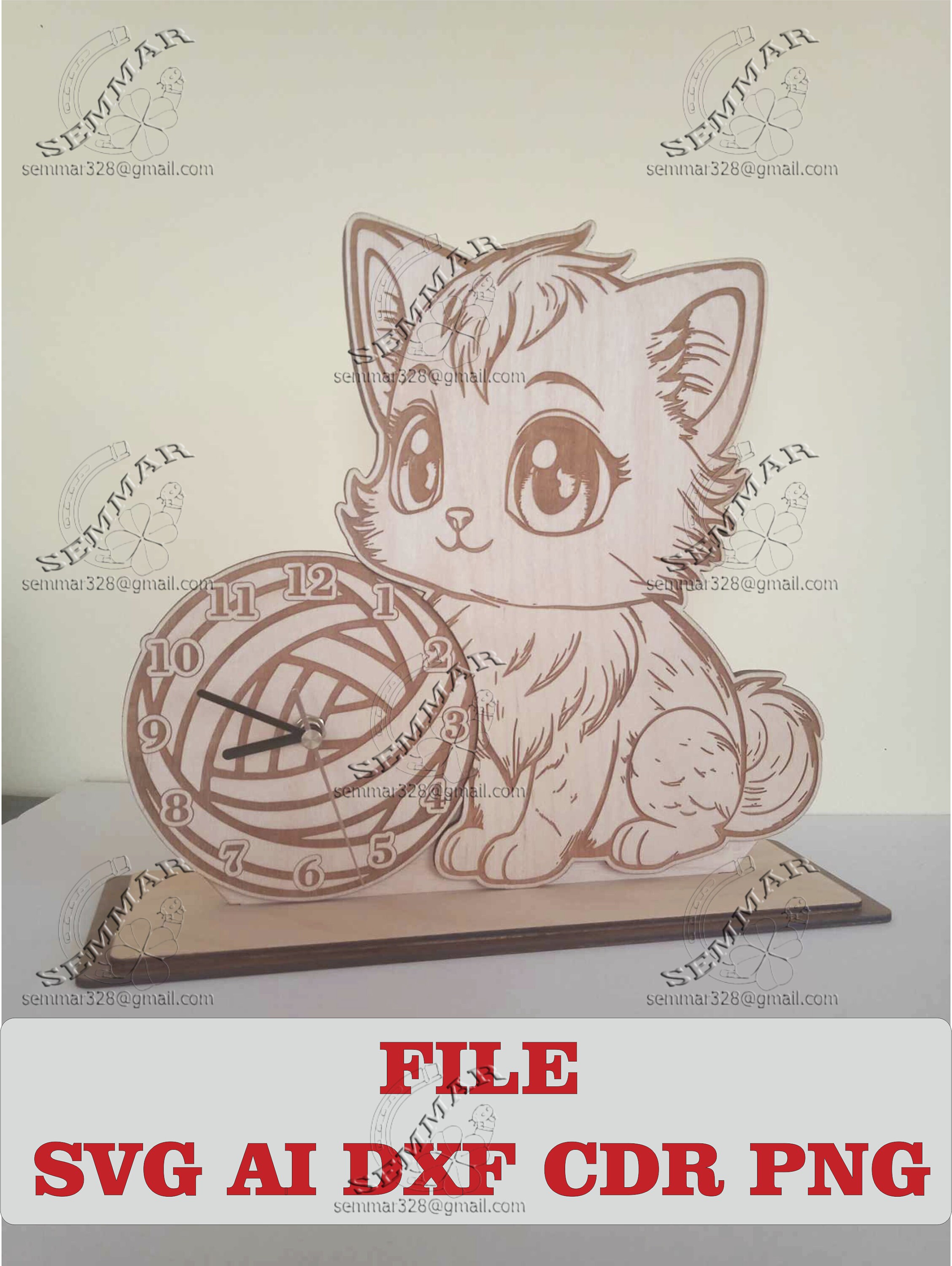 Table Clock Cat Svg. File for Laser Cutting. Laser Projects Clocks ...