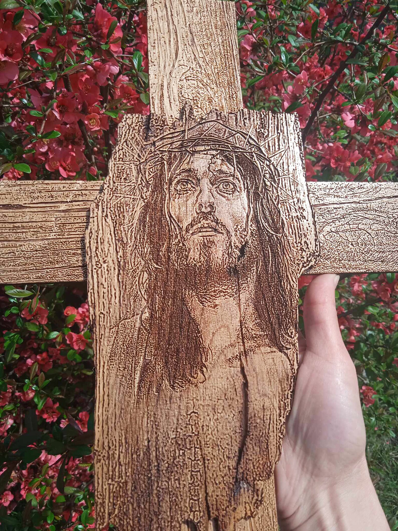 Large Wall Cross With Jesus. Wood Wall Decor. Wooden Wall Cross ...