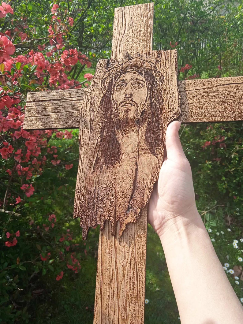 Large Wall Cross With Jesus. Wood Wall Decor. Wooden Wall Cross ...