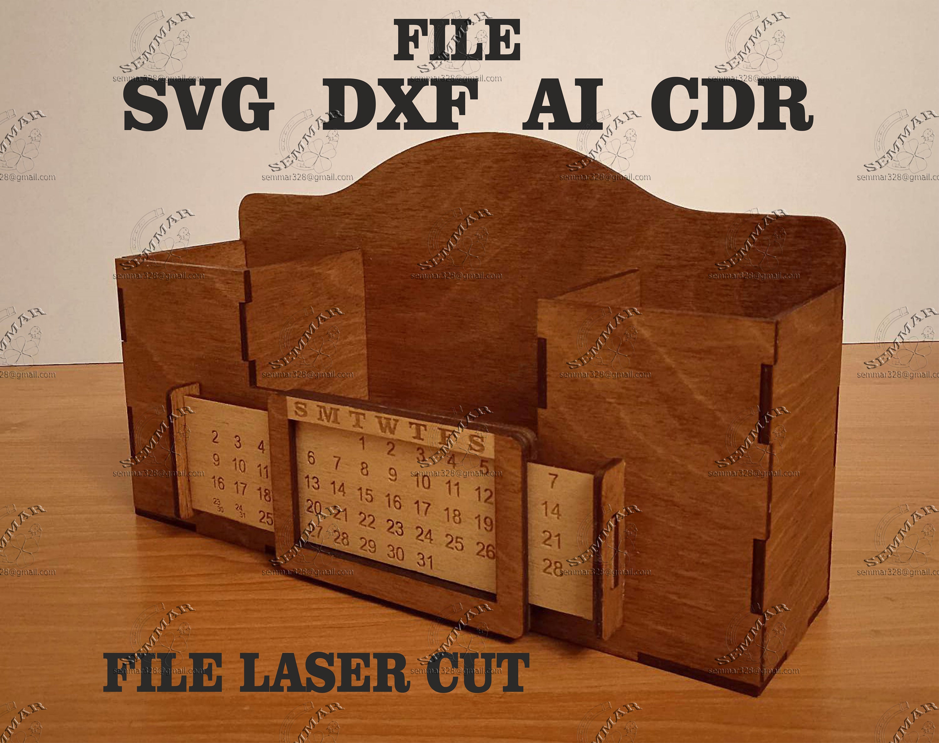 Box Project for Laser Cutting. Digital File. Desktop Organizer Laser ...