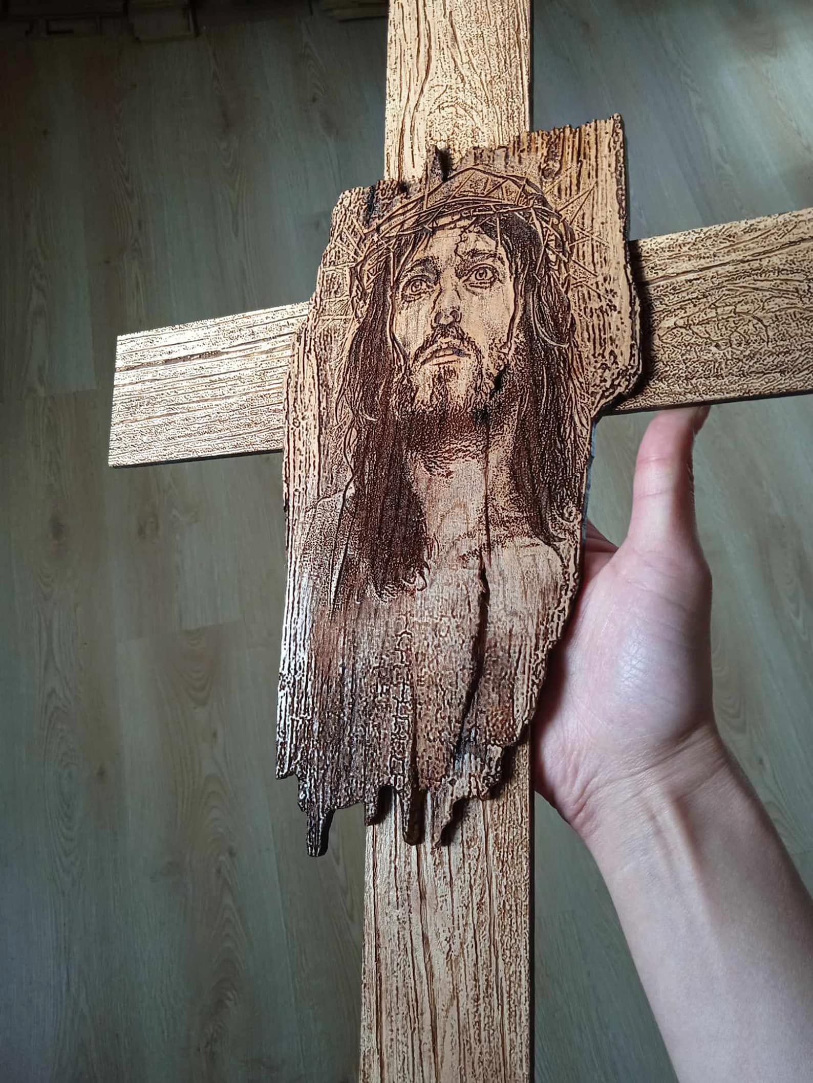 Large Wall Cross With Jesus. Wood Wall Decor. Wooden Wall Cross ...
