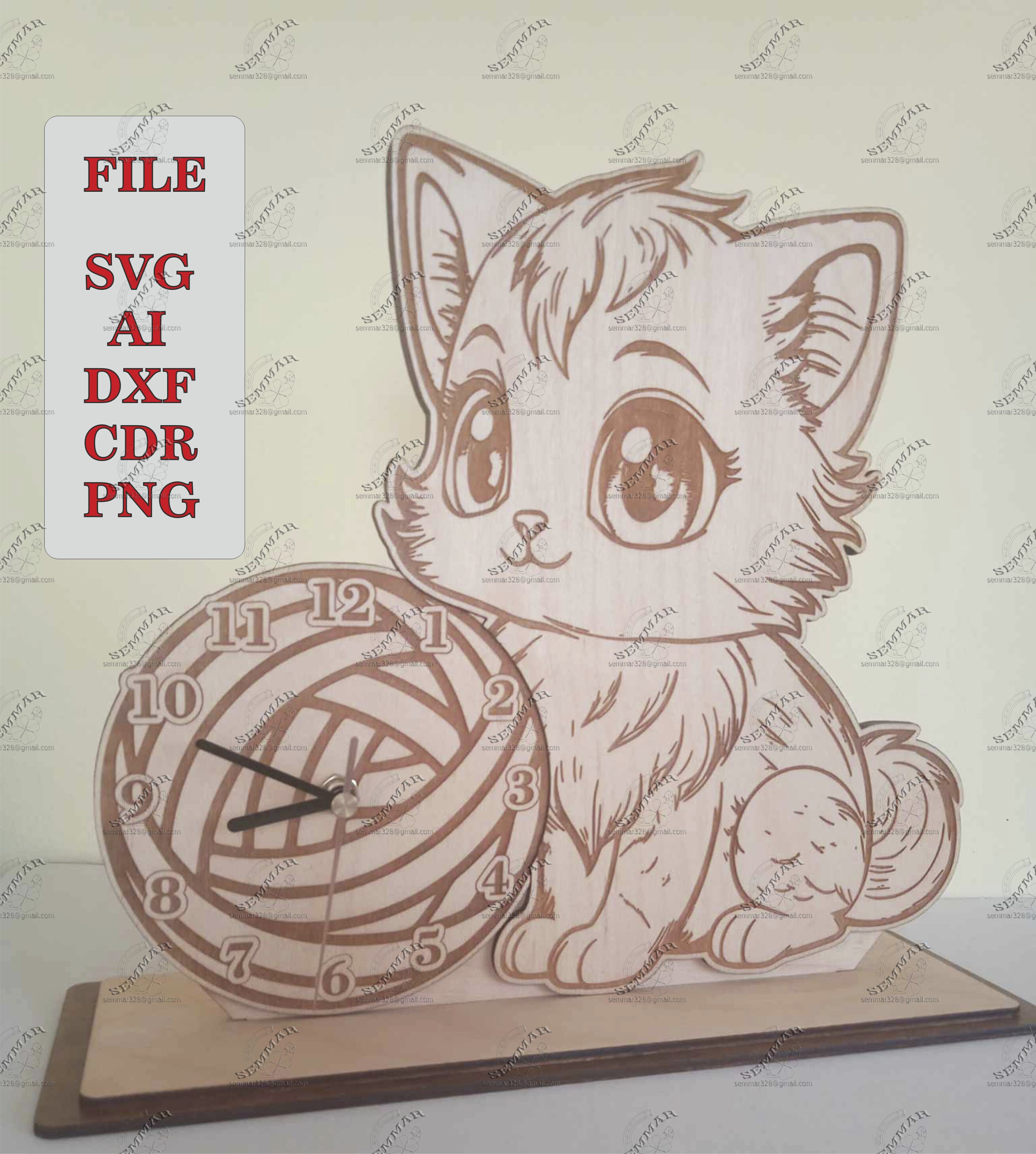 Table Clock Cat Svg. File for Laser Cutting. Laser Projects Clocks ...