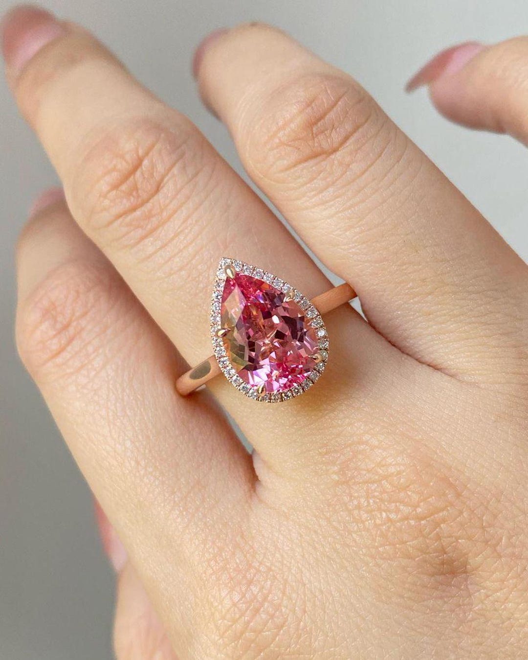 Breathtaking Pear-cut Pink Diamond Engagement Ring in Luxurious Rose ...