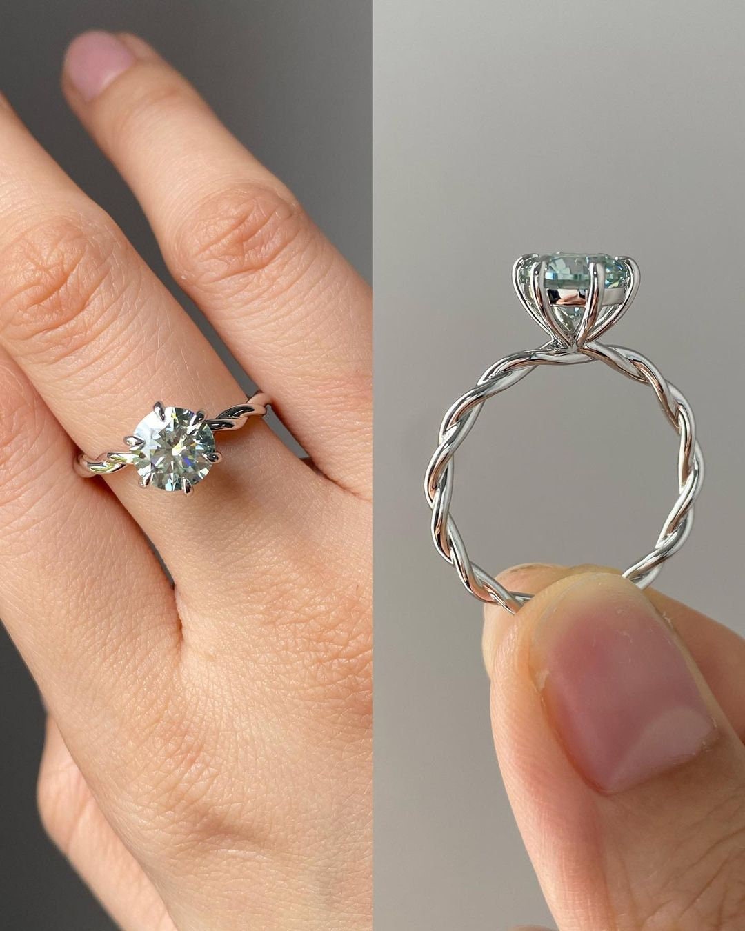 Twisted Elegance Mesmerising 14K Gold Round Cut Moissanite Engagement ...