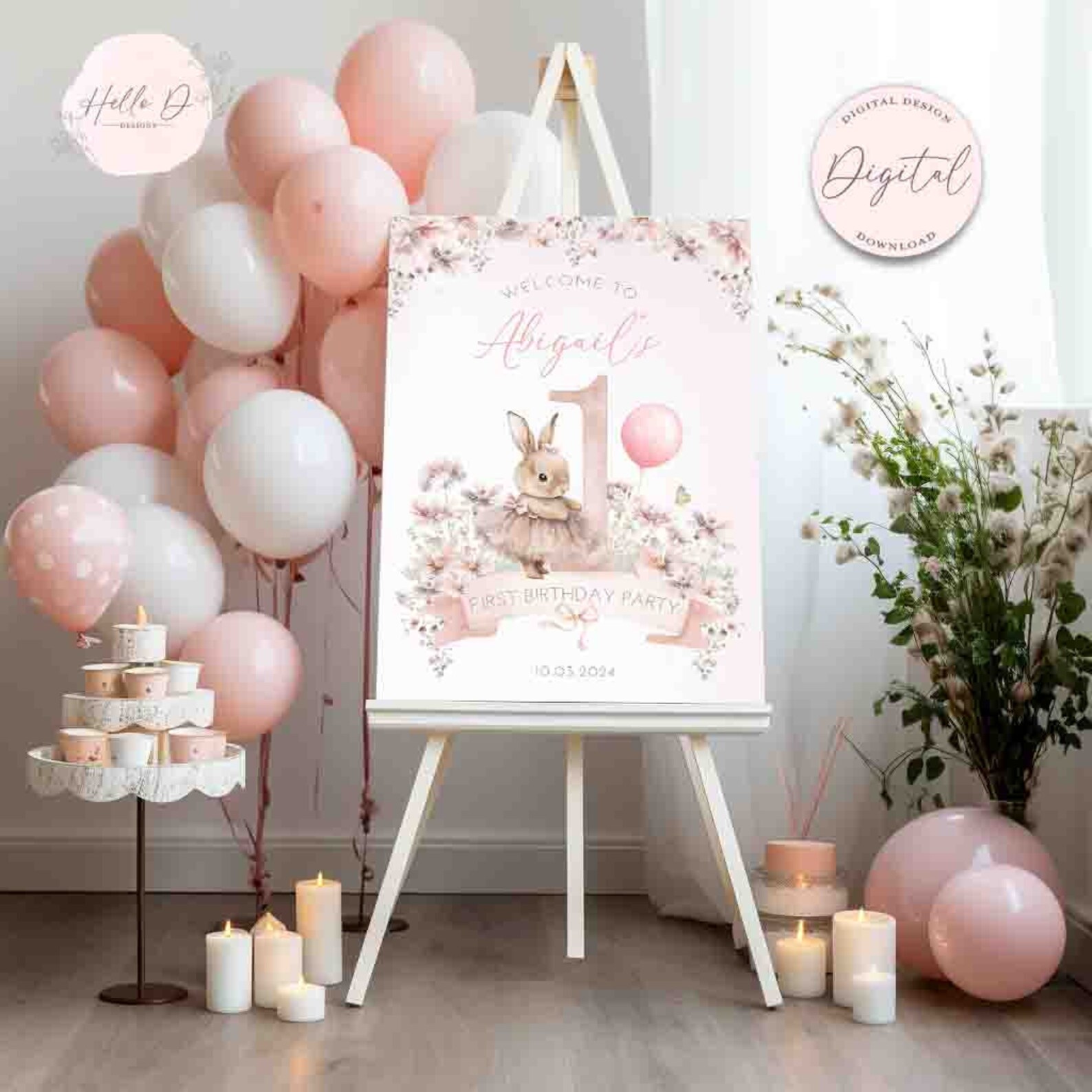 First Birthday Welcome Sign, Party Signs, Bunny Welcome Sign, 1st ...