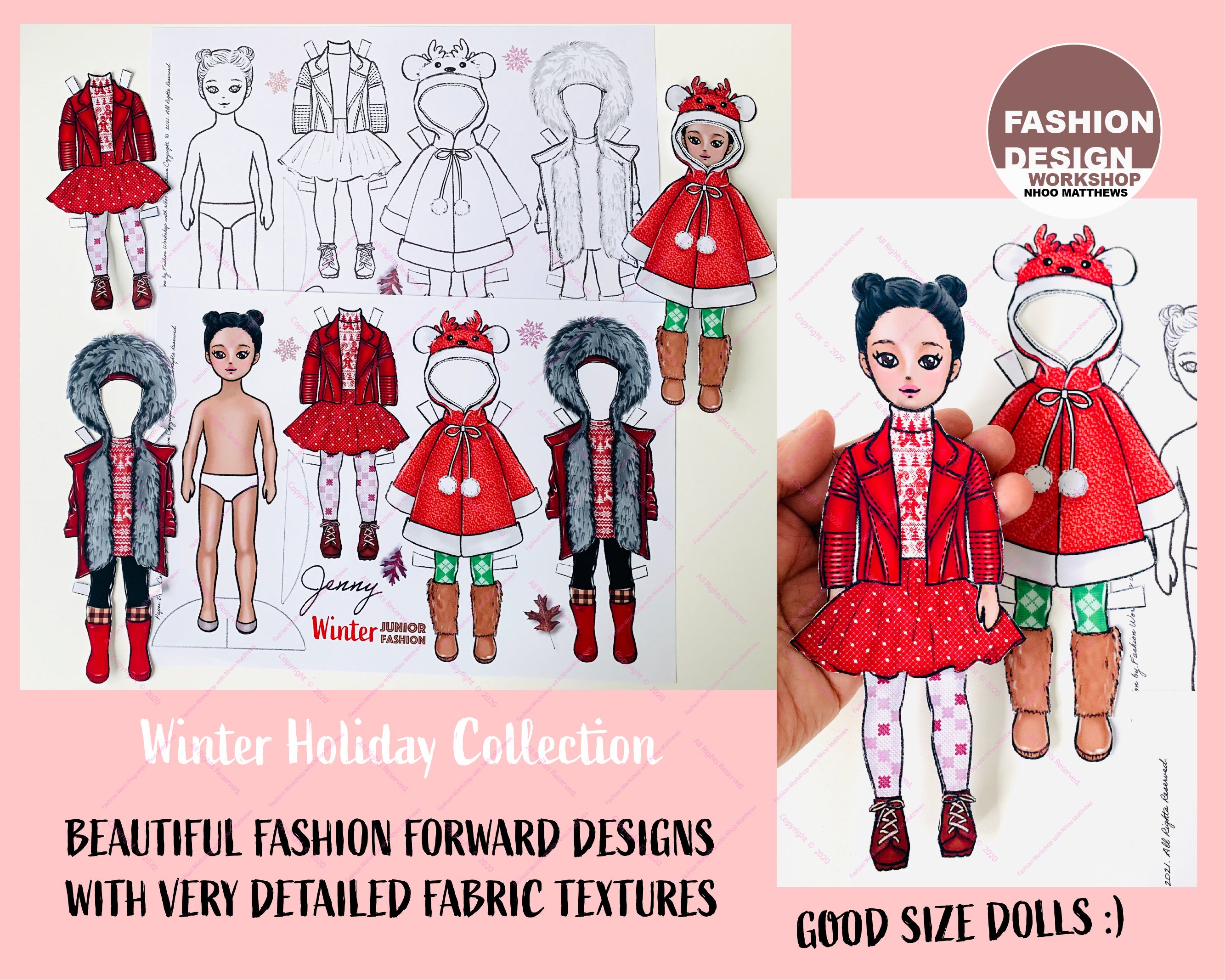 WINTER HOLIDAY 4 Sets Bundle Printable Paper Dolls With Coloring Pages ...