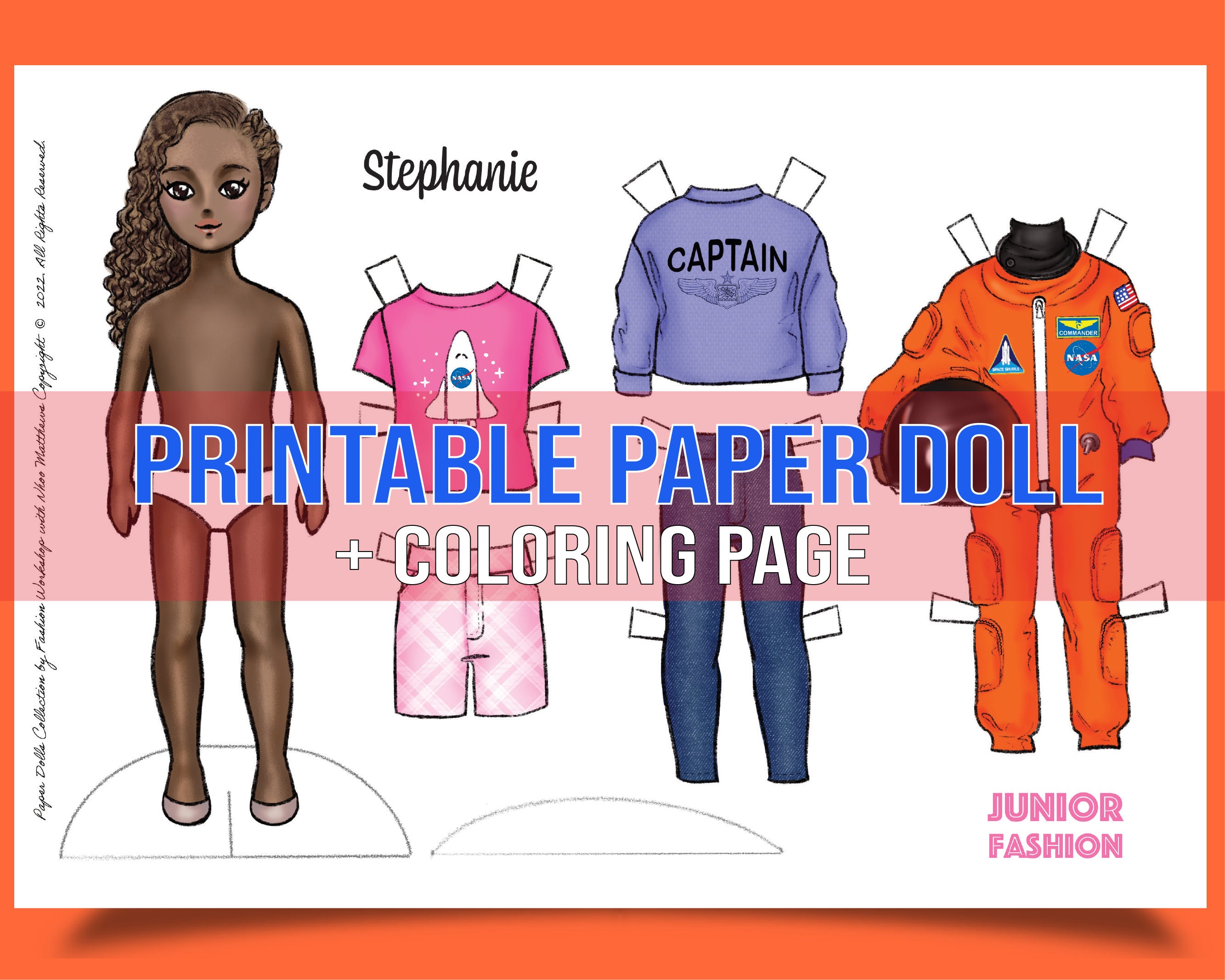 Astronaut Paper Doll: Stephanie, NASA Outfit & Coloring Page (printable ...