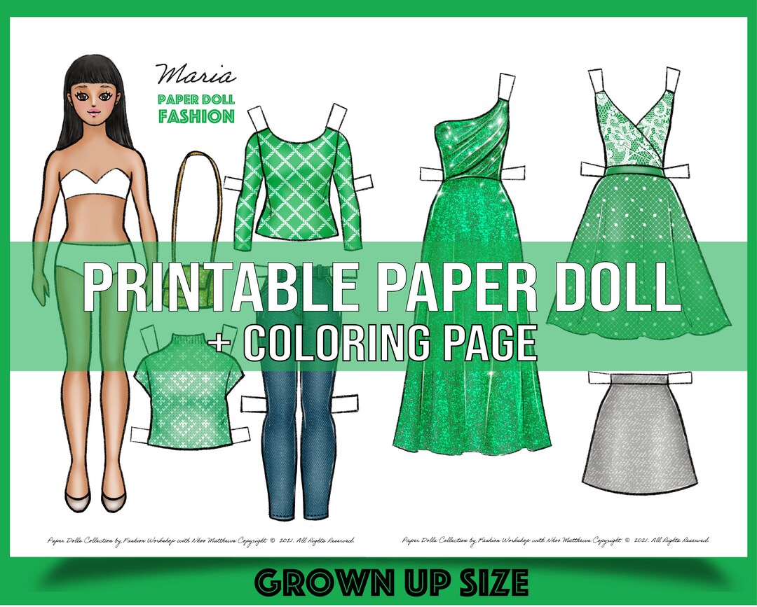 Maria Grown up Printable Paper Doll with Coloring Pages - Etsy México