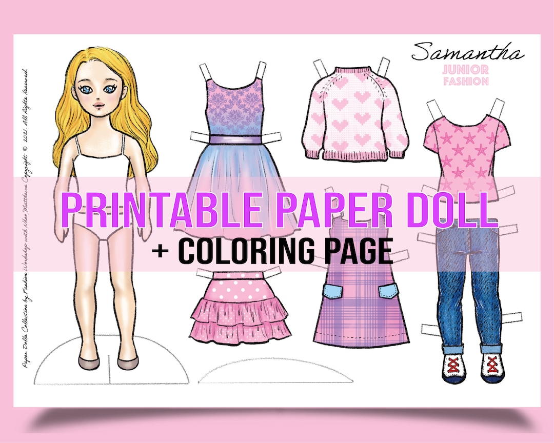 Samantha Printable Paper Doll With Coloring Page for Fashion Design,diy ...