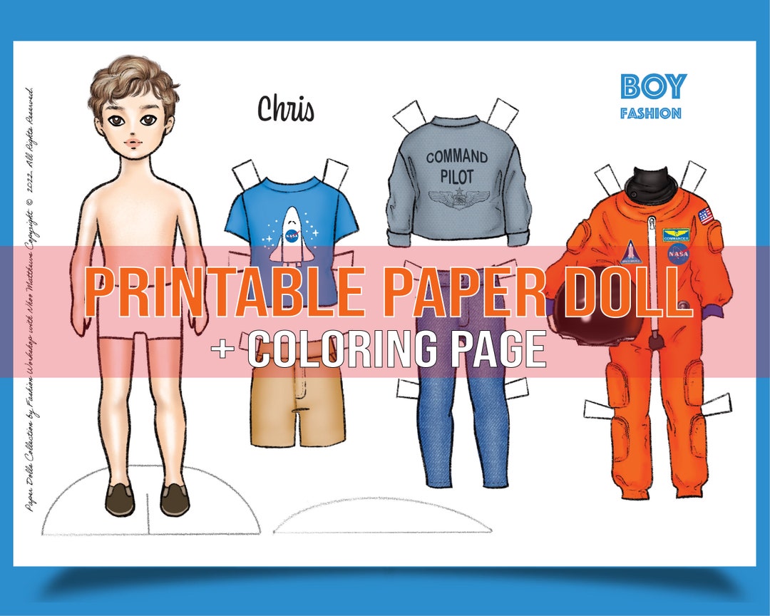 Chris NASA Astronaut Boy Printable Paper Doll With Coloring Page for ...