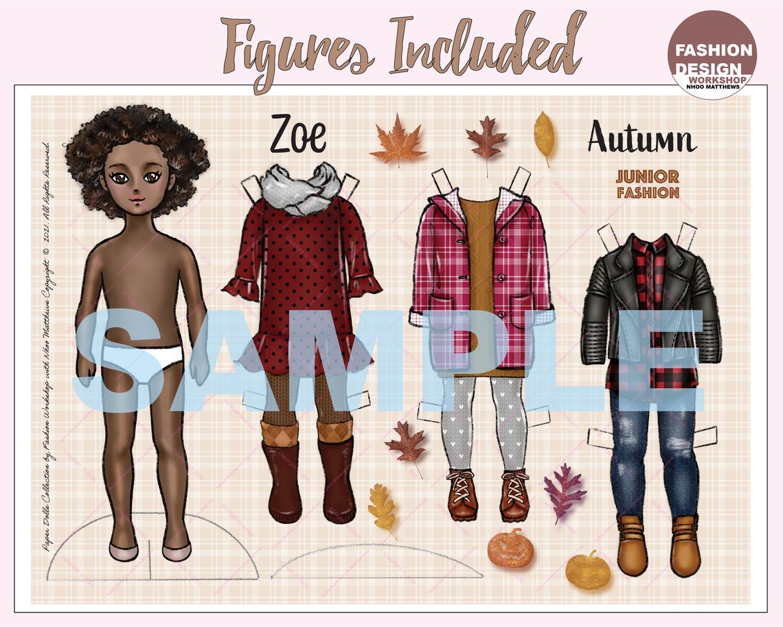 ZOE Autumn Fall Fashion Printable Paper Doll With Coloring - Etsy