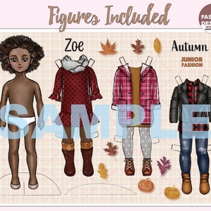 ZOE Autumn- Fall Fashion Printable Paper Doll With Coloring Page for ...