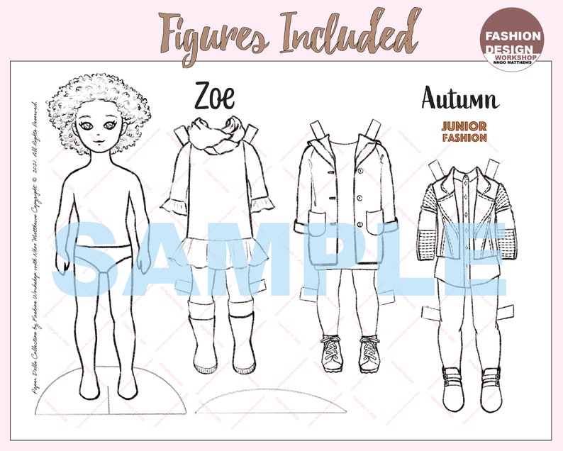 ZOE Autumn Fall Fashion Printable Paper Doll With Coloring - Etsy