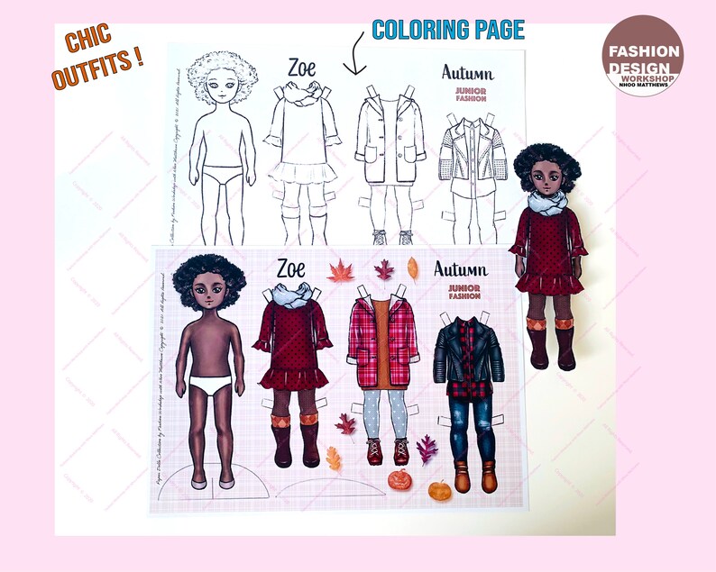 ZOE Autumn Fall Fashion Printable Paper Doll With Coloring - Etsy