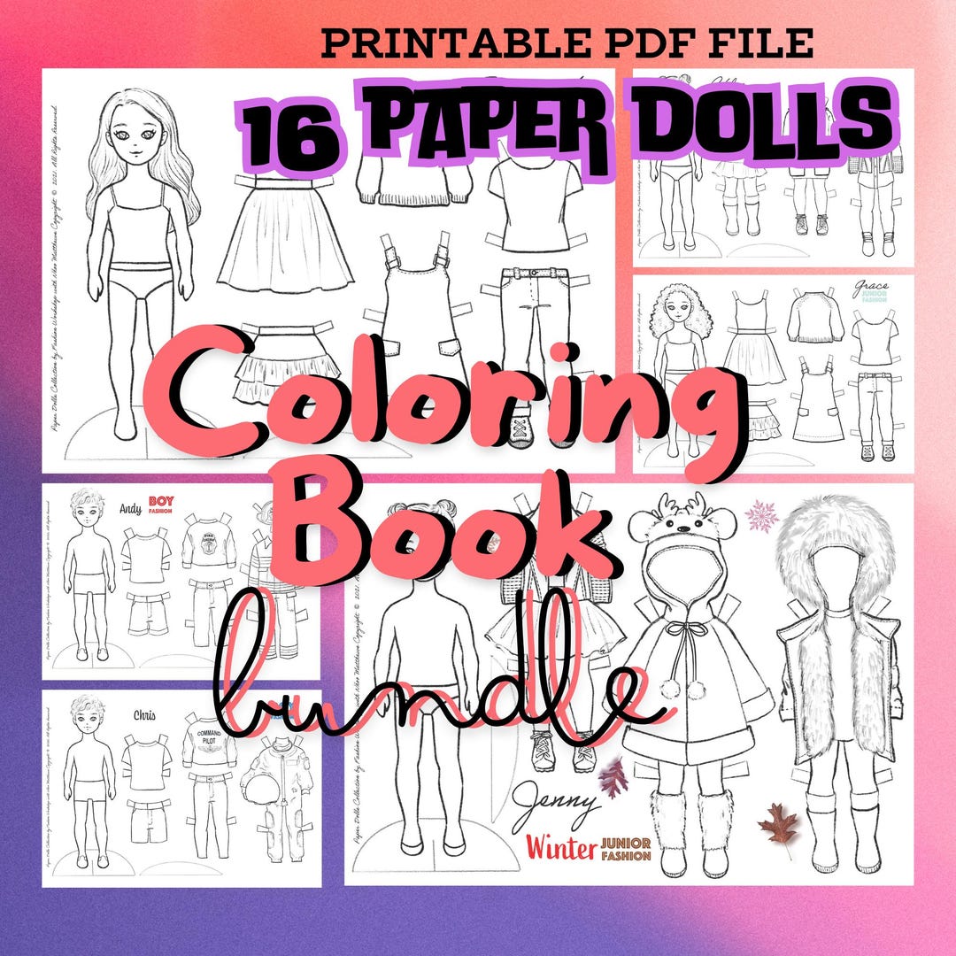 Bundle Coloring Book of 16 Paper Dolls Boys and Girls With Clothes. D.I ...