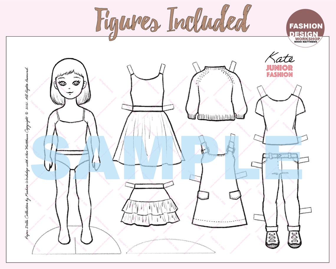 Kate Paper Doll: Printable Coloring Page, DIY Fashion (printable Files ...