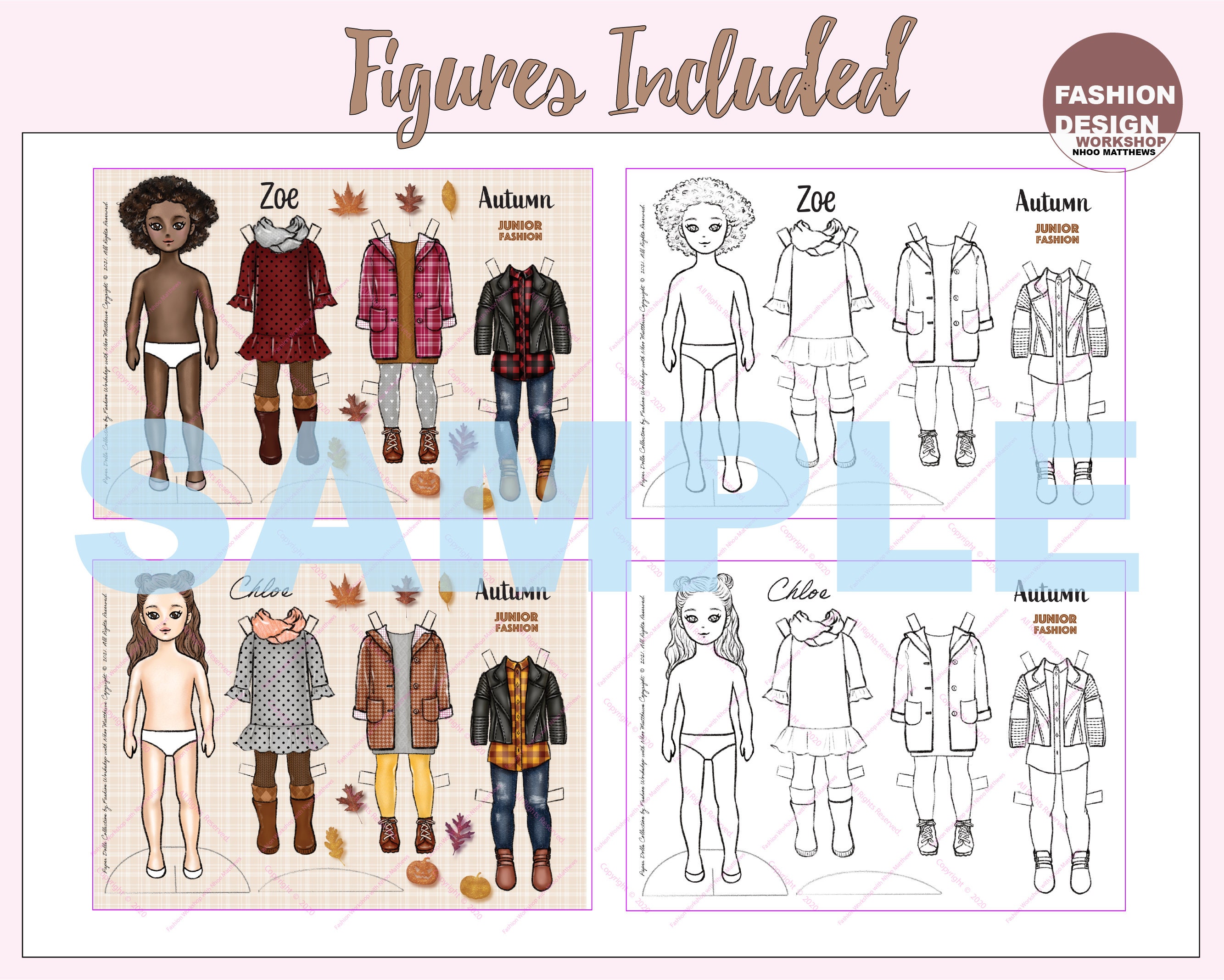 WINTER HOLIDAY 4 Sets Bundle Printable Paper Dolls With Coloring Pages ...