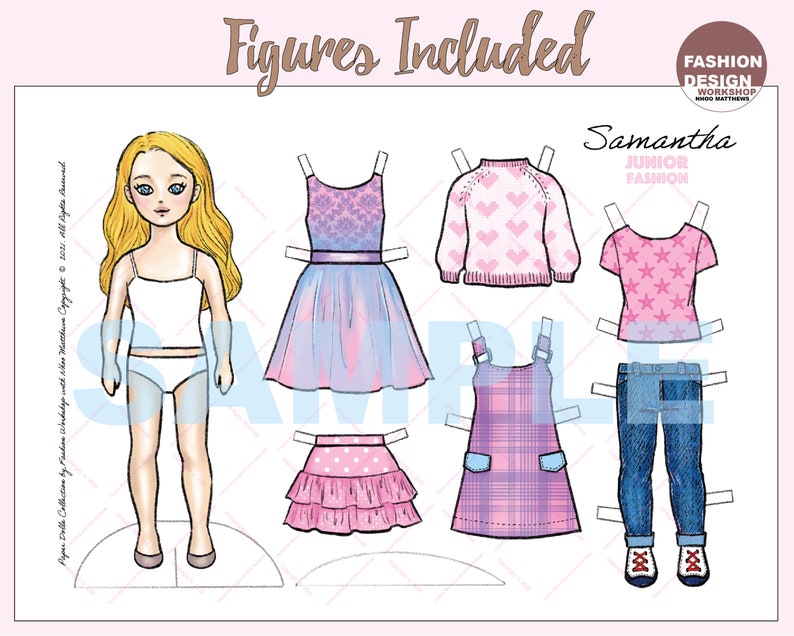 Samantha Printable Paper Doll With Coloring Page for Fashion Design,diy ...