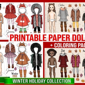 WINTER HOLIDAY 4 Sets Bundle Printable Paper Dolls With Coloring Pages ...